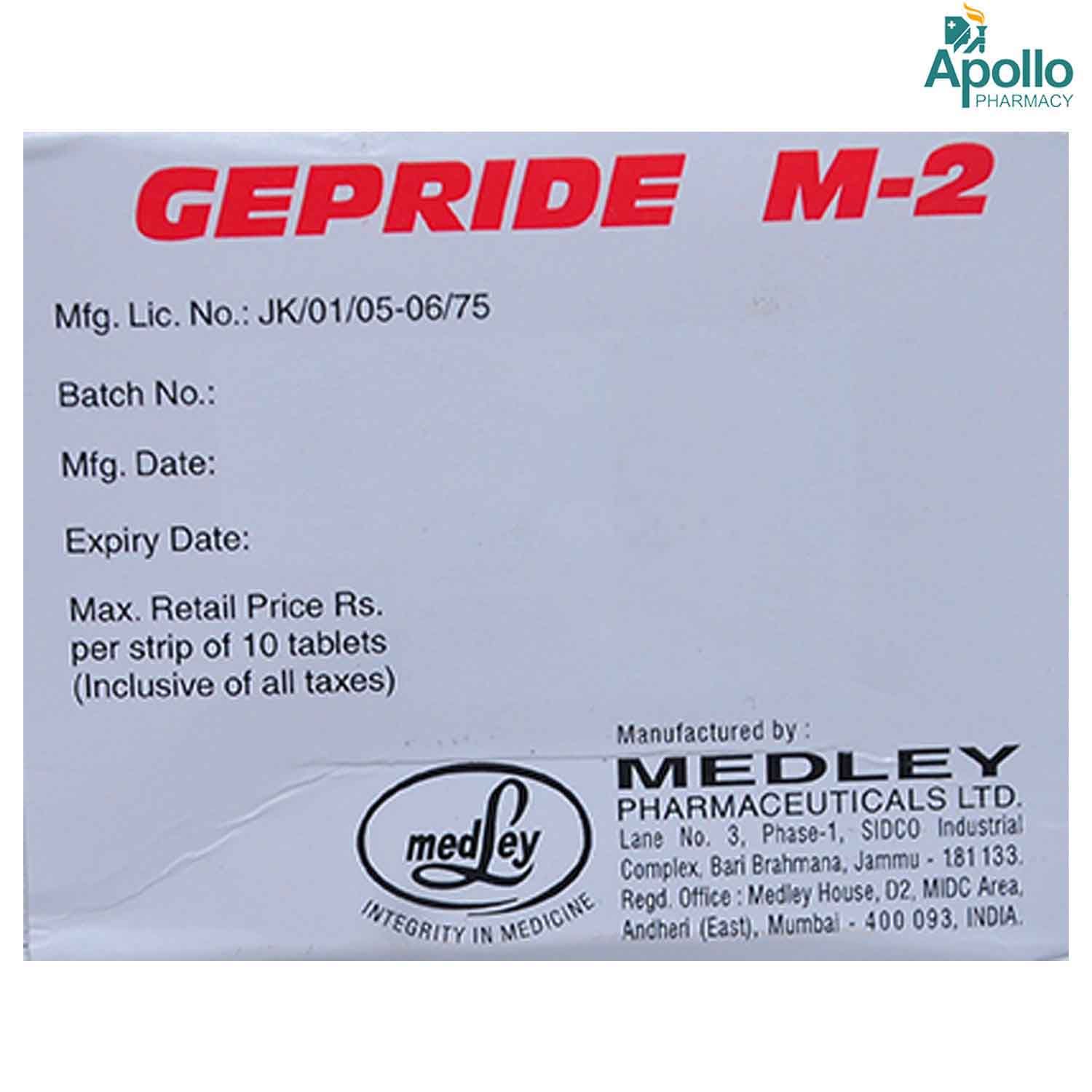 Gepride M 2 Tablet 10's Price, Uses, Side Effects, Composition - Apollo ...