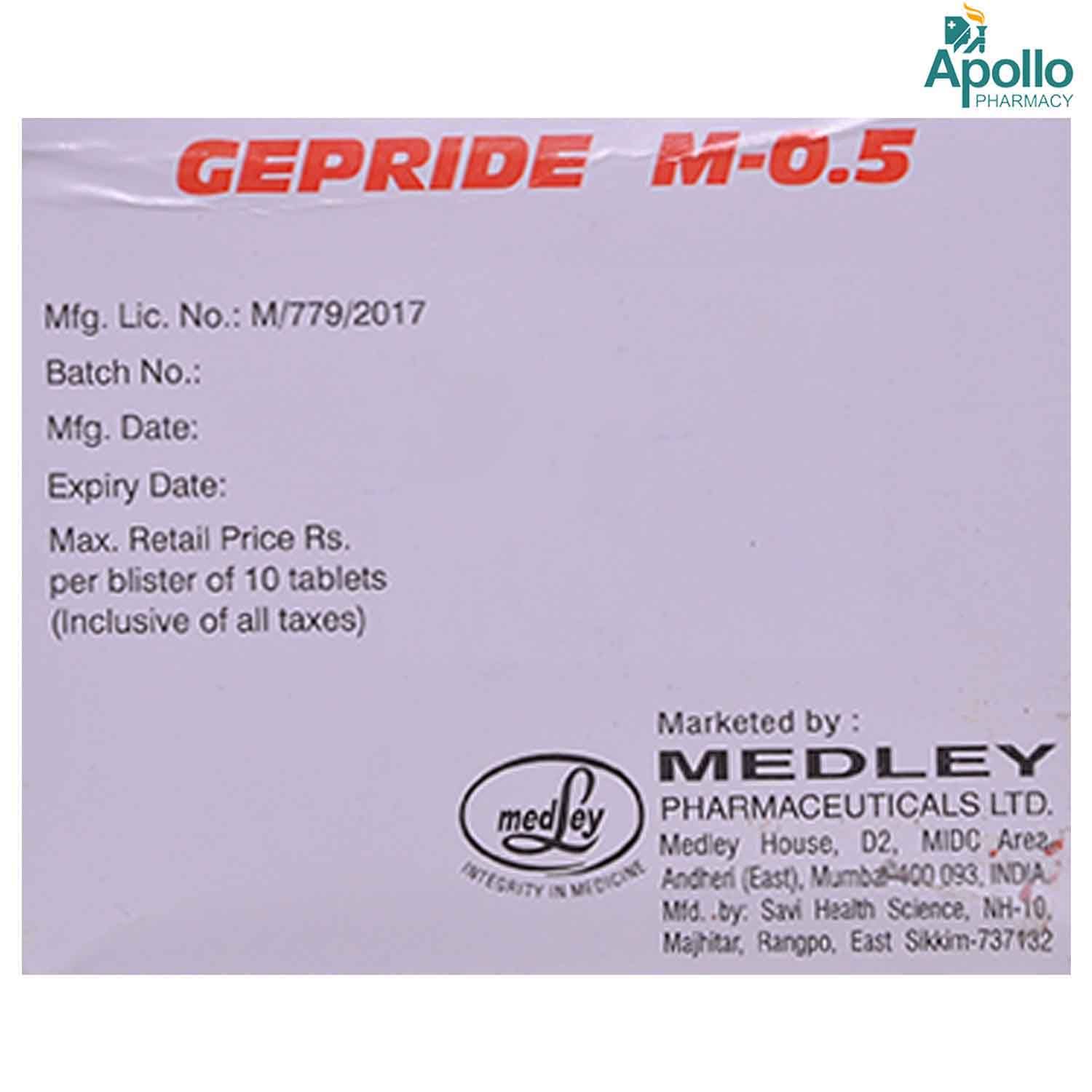 Gepride M-0.5 Tablet 10's Price, Uses, Side Effects, Composition ...