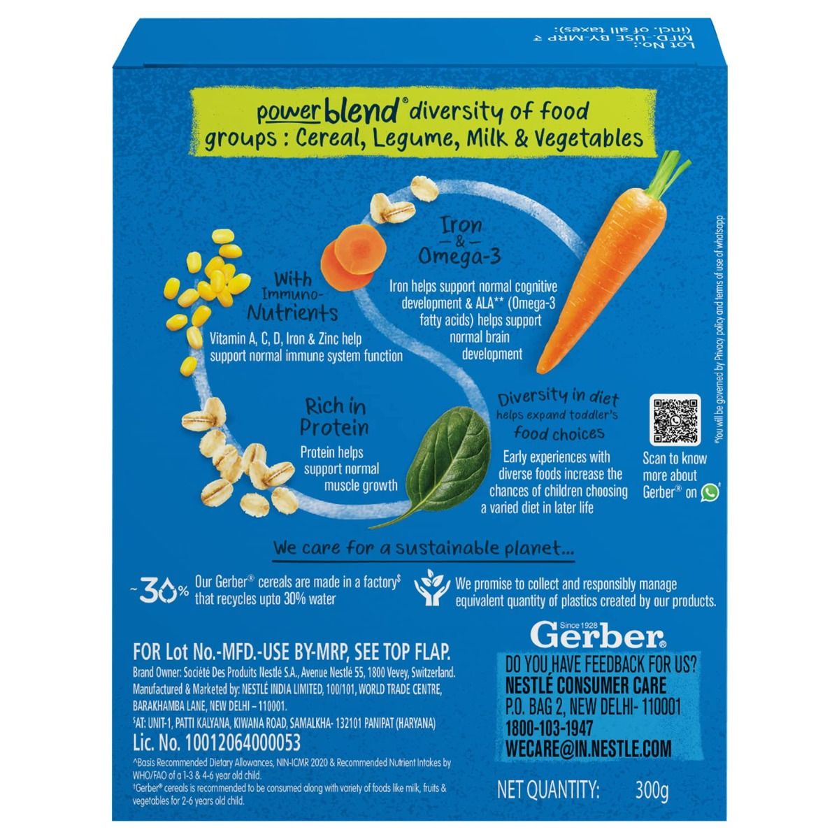 Gerber Cereal Spinach & Carrot Powder for 2-6 Year Old Kids, 300 gm ...