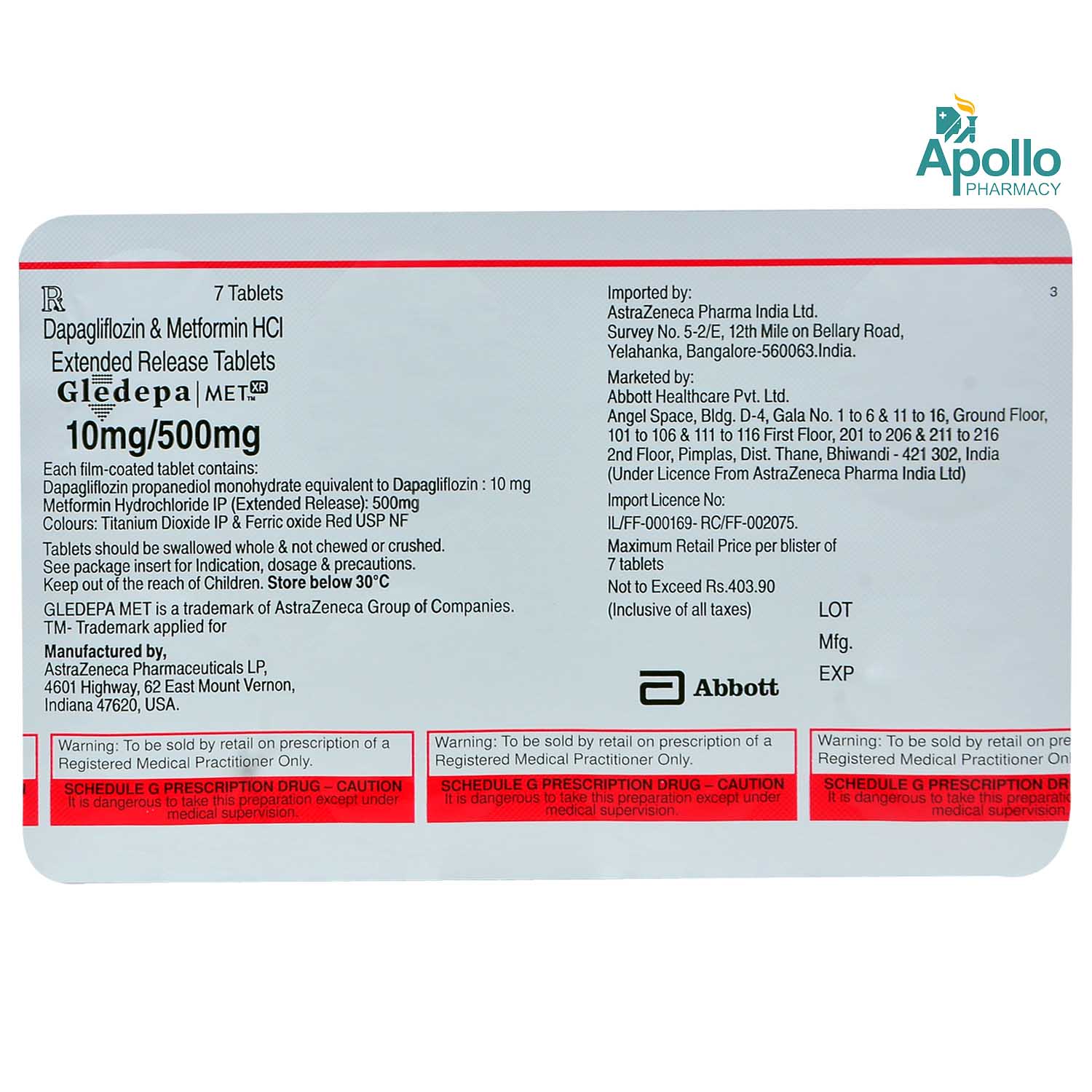 Gledepa Met XR 10/500 Tablet 7's Price, Uses, Side Effects, Composition ...