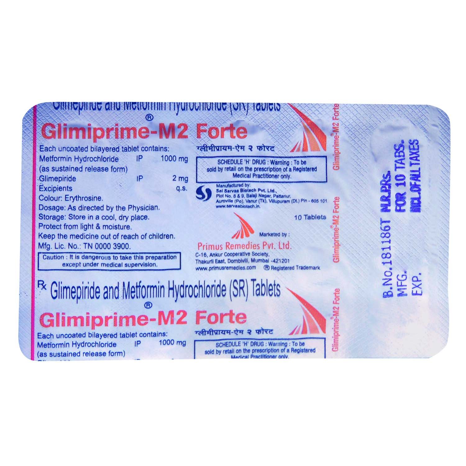 Glimiprime-M2 Forte Tablet 10's Price, Uses, Side Effects, Composition ...