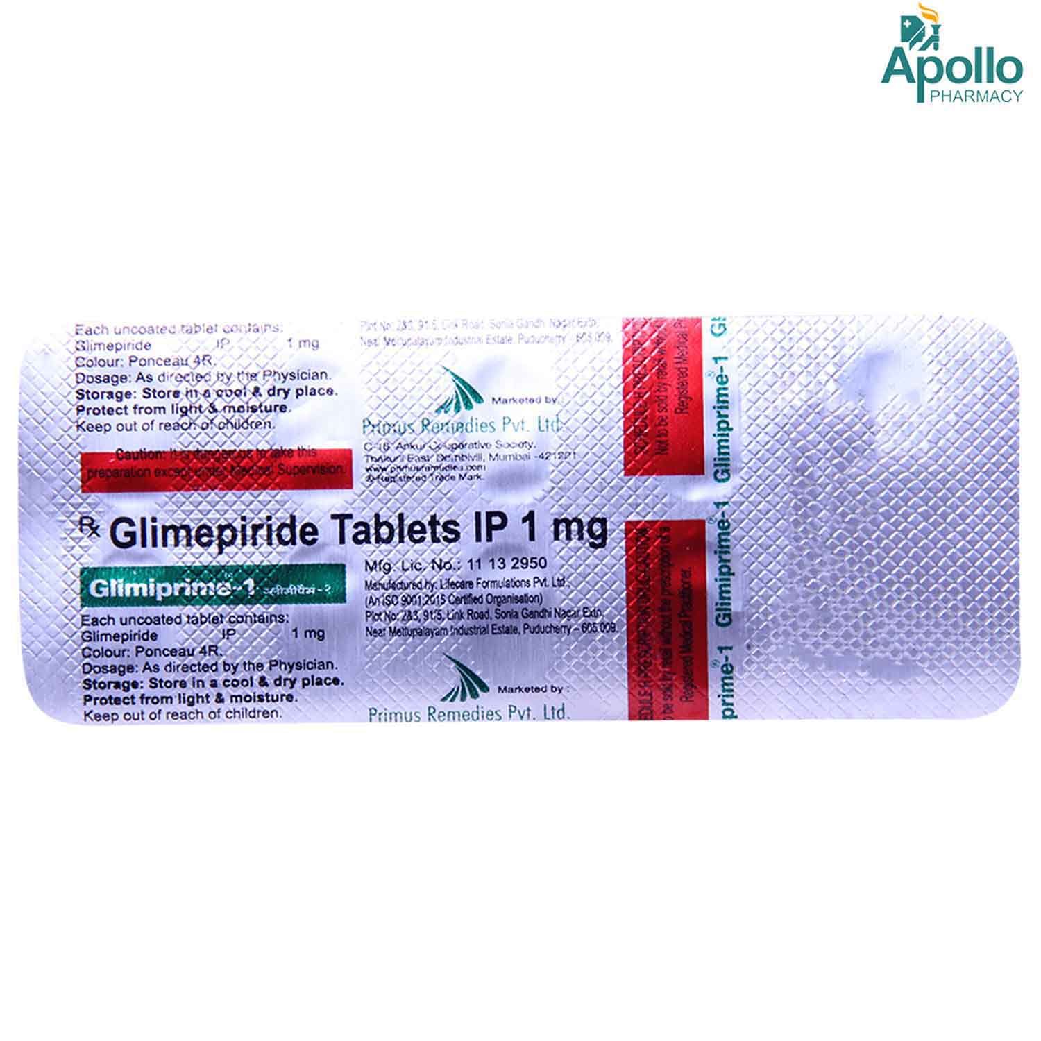 Glimiprime-1 Tablet 10's Price, Uses, Side Effects, Composition ...