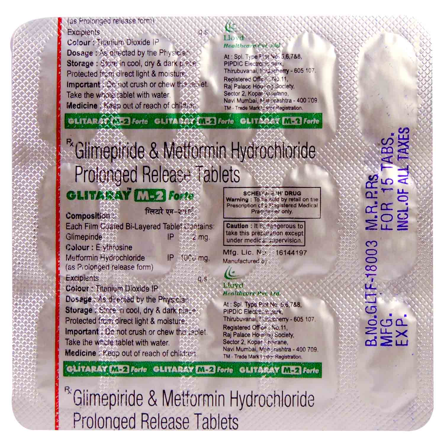 Glitaray M 2 Forte Tablet 15's Price, Uses, Side Effects, Composition ...