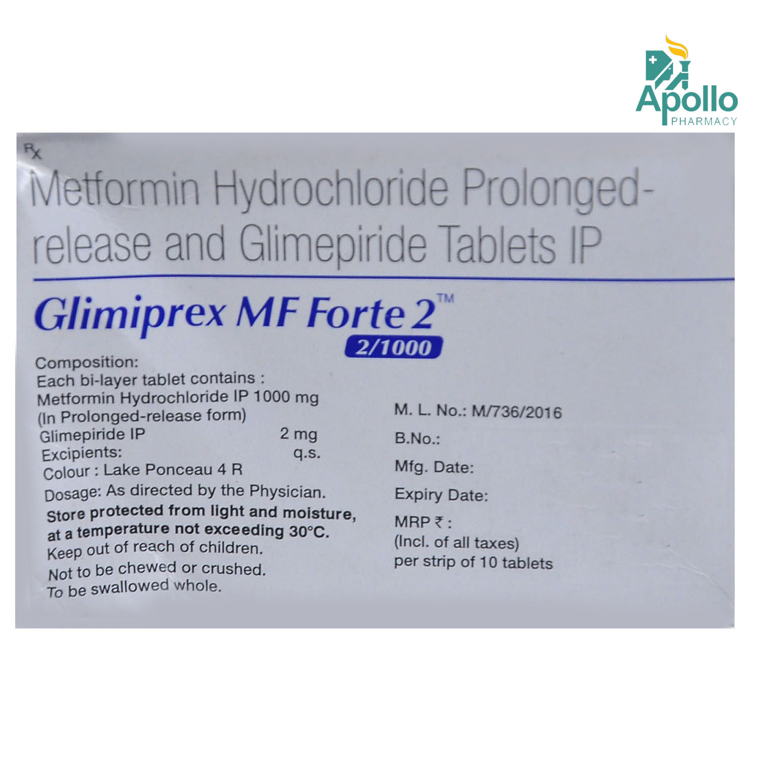 Glimiprex MF Forte 2 Tablet 10's Price, Uses, Side Effects, Composition ...
