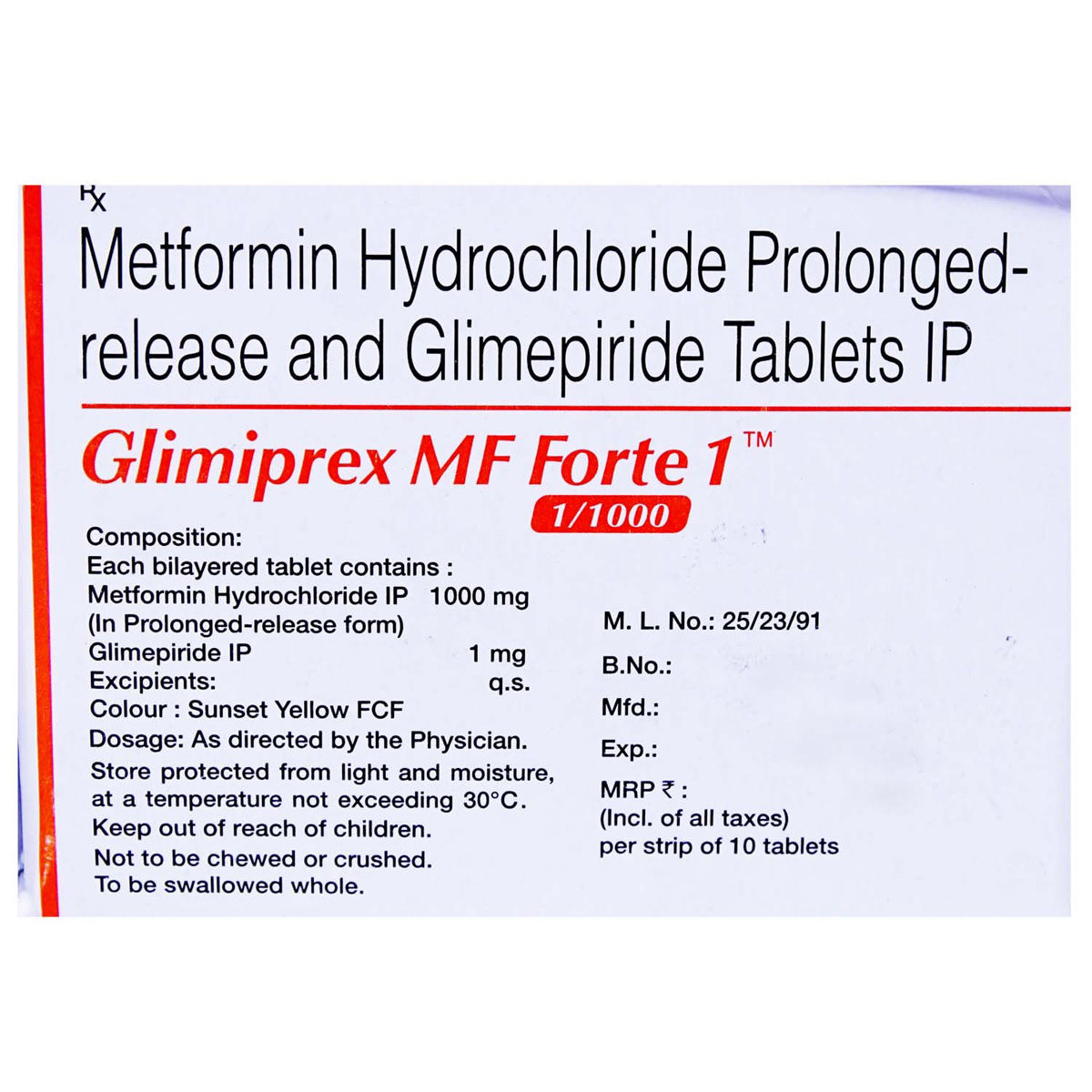 Glimiprex MF Forte 1 Tablet 10's Price, Uses, Side Effects, Composition ...