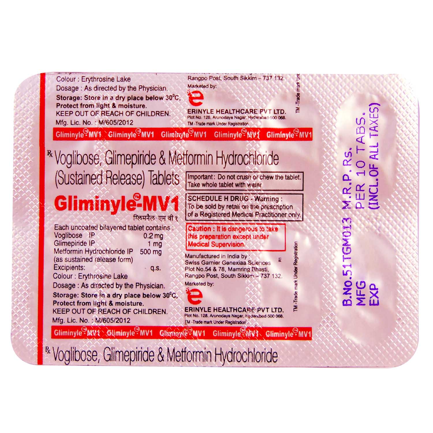 Gliminyle-MV1 Tablet 10's Price, Uses, Side Effects, Composition ...