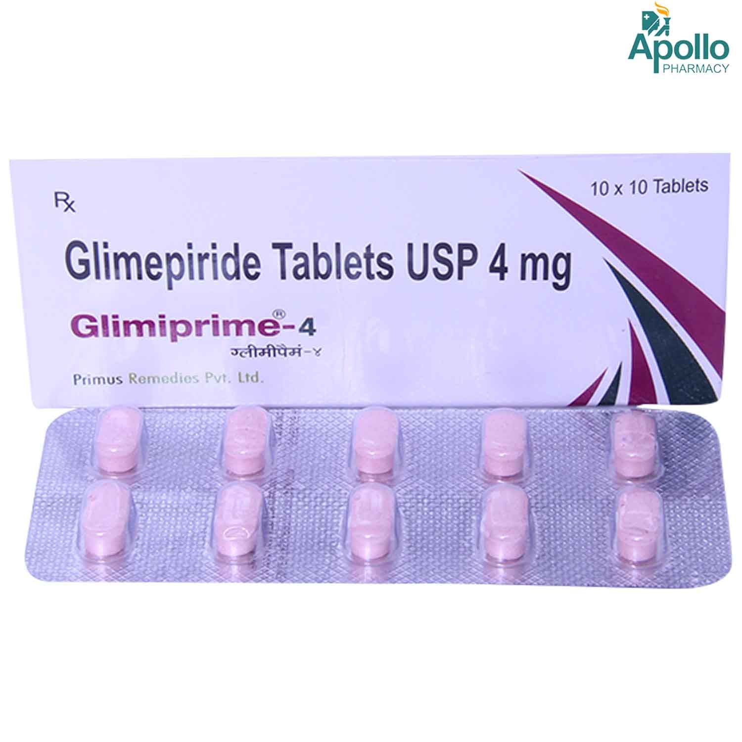 GLIMIPRIME 4MG TABLET 10'S Price, Uses, Side Effects, Composition ...