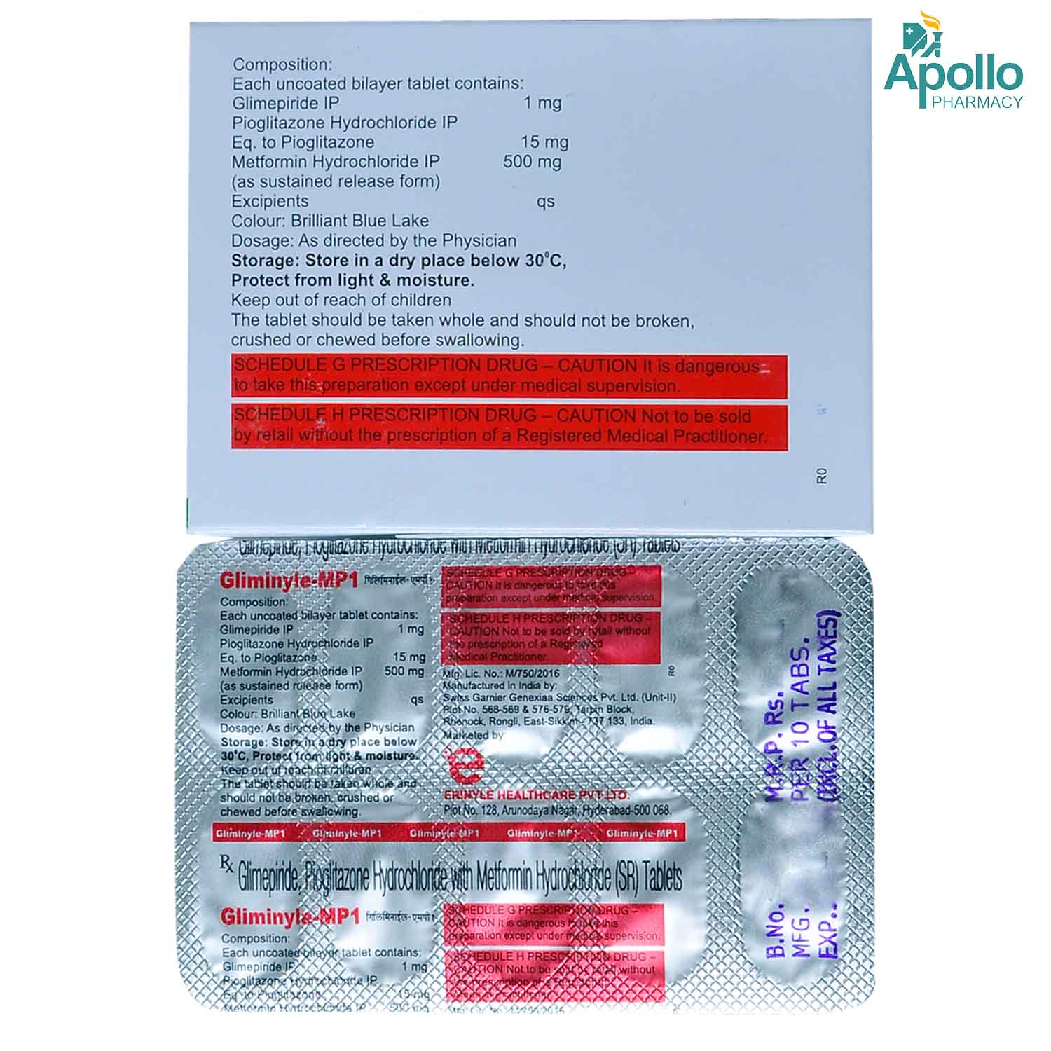 GLIMINYLE MP1 TABLET 10'S Price, Uses, Side Effects, Composition ...