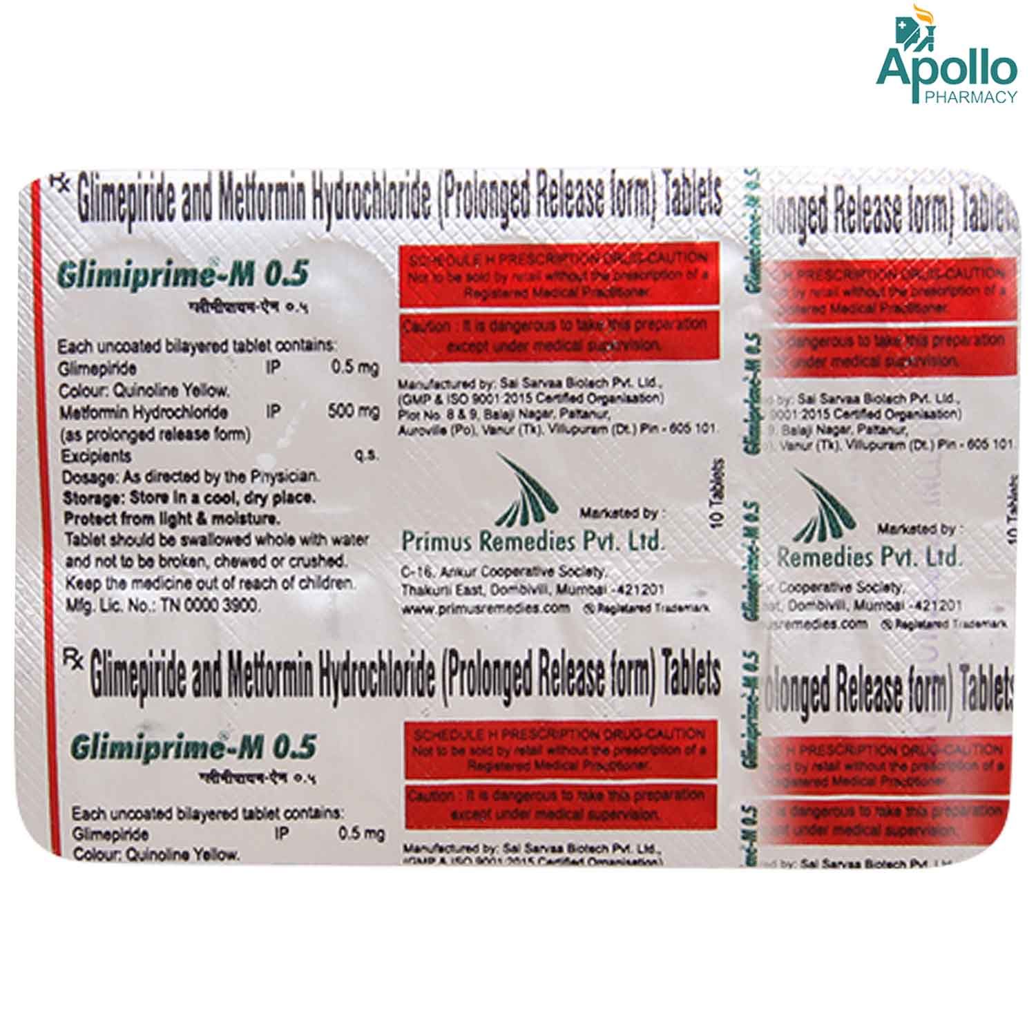Glimiprime M 0.5 Tablet 10's Price, Uses, Side Effects, Composition ...