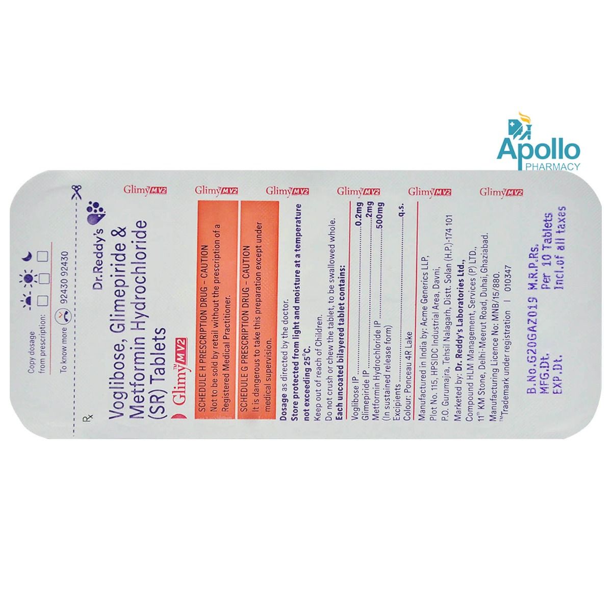 Glimy M V 2 Tablet 10's Price, Uses, Side Effects, Composition - Apollo ...