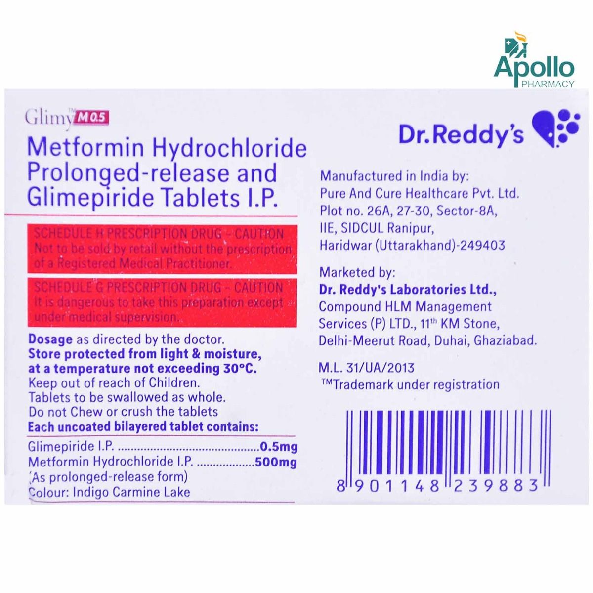 Glimy M 0.5 Tablet 10's Price, Uses, Side Effects, Composition - Apollo Pharmacy
