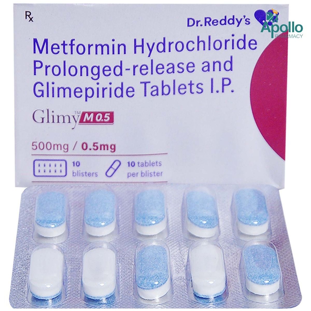 Glimy M 0.5 Tablet 10's Price, Uses, Side Effects, Composition - Apollo Pharmacy