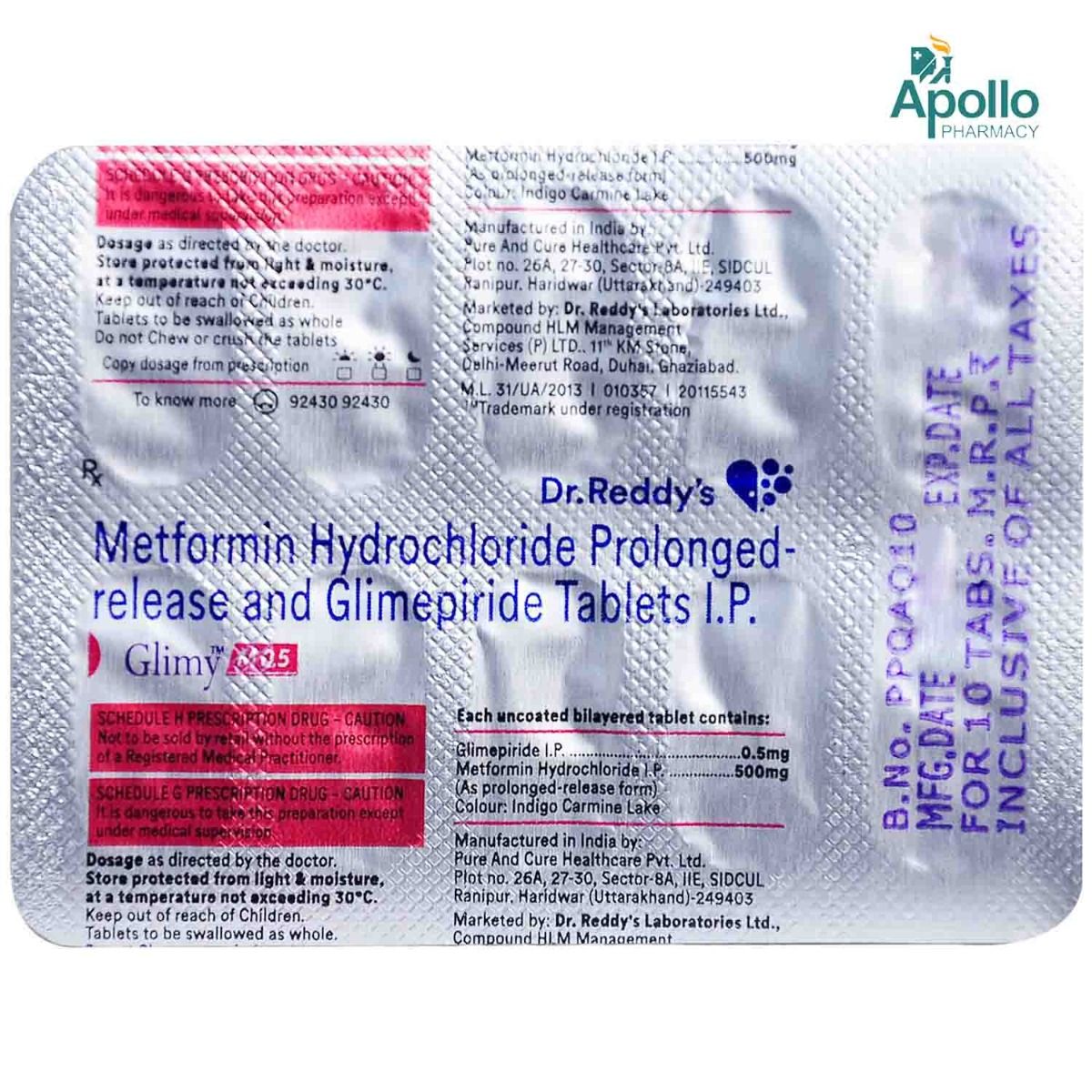 Glimy M 0.5 Tablet 10's Price, Uses, Side Effects, Composition - Apollo ...