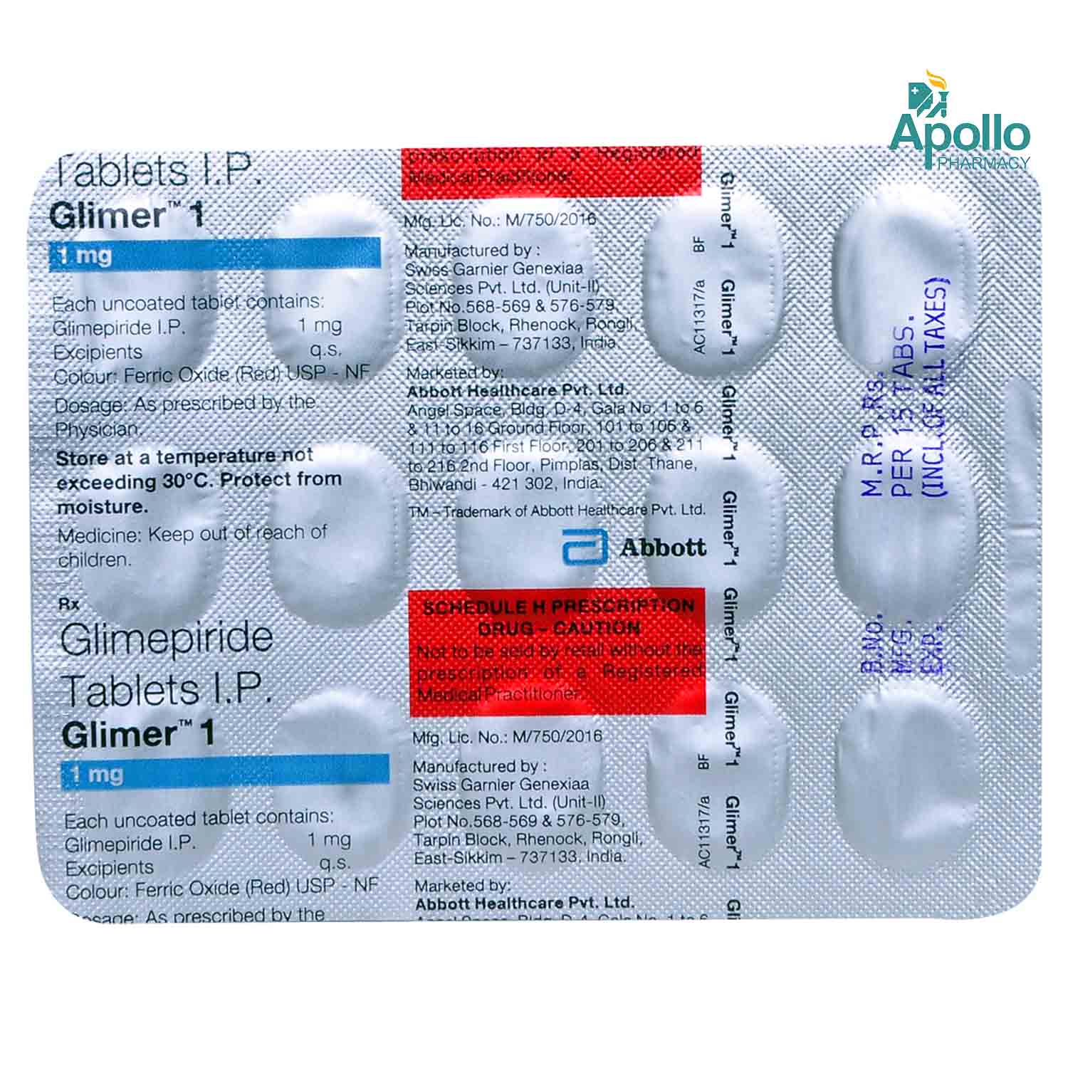 Glimer 1 Tablet 15's Price, Uses, Side Effects, Composition - Apollo ...