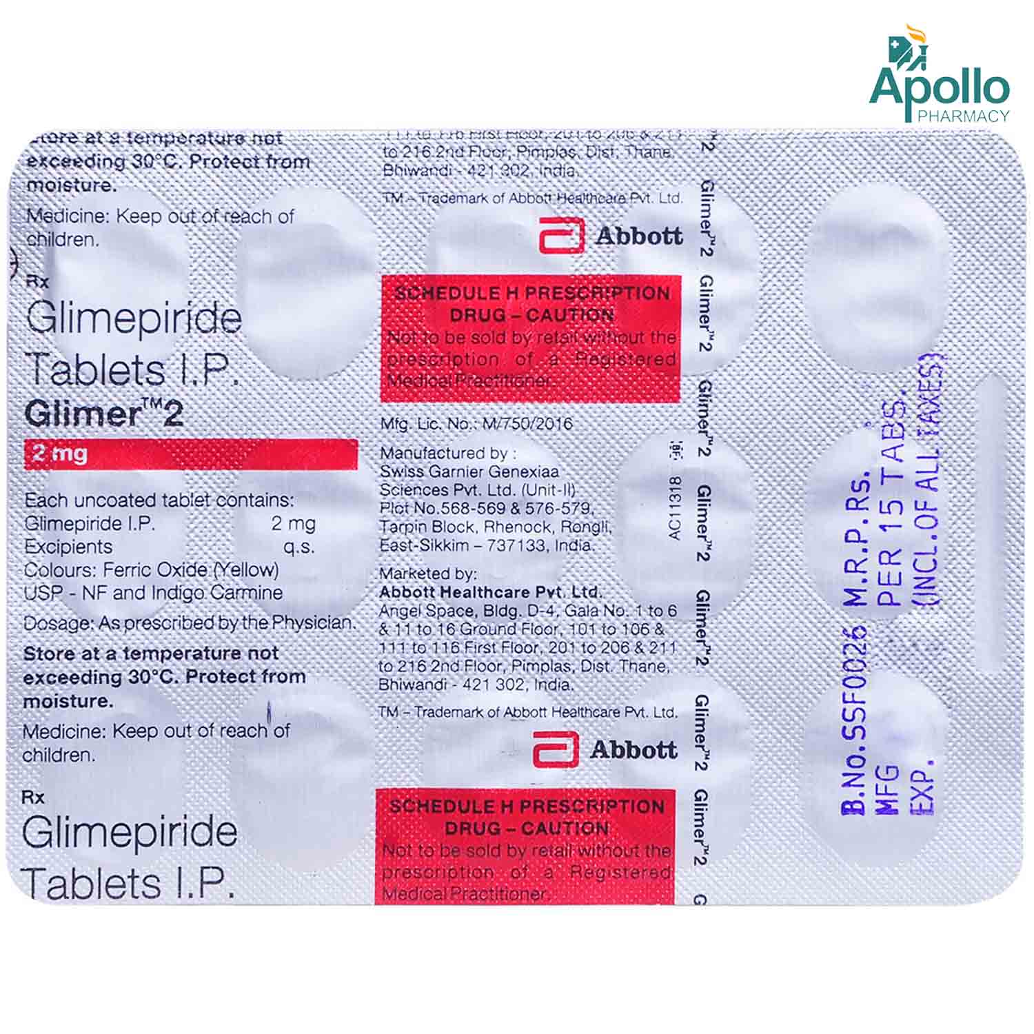 Glimer 2Mg Tablet 15'S Price, Uses, Side Effects, Composition - Apollo ...
