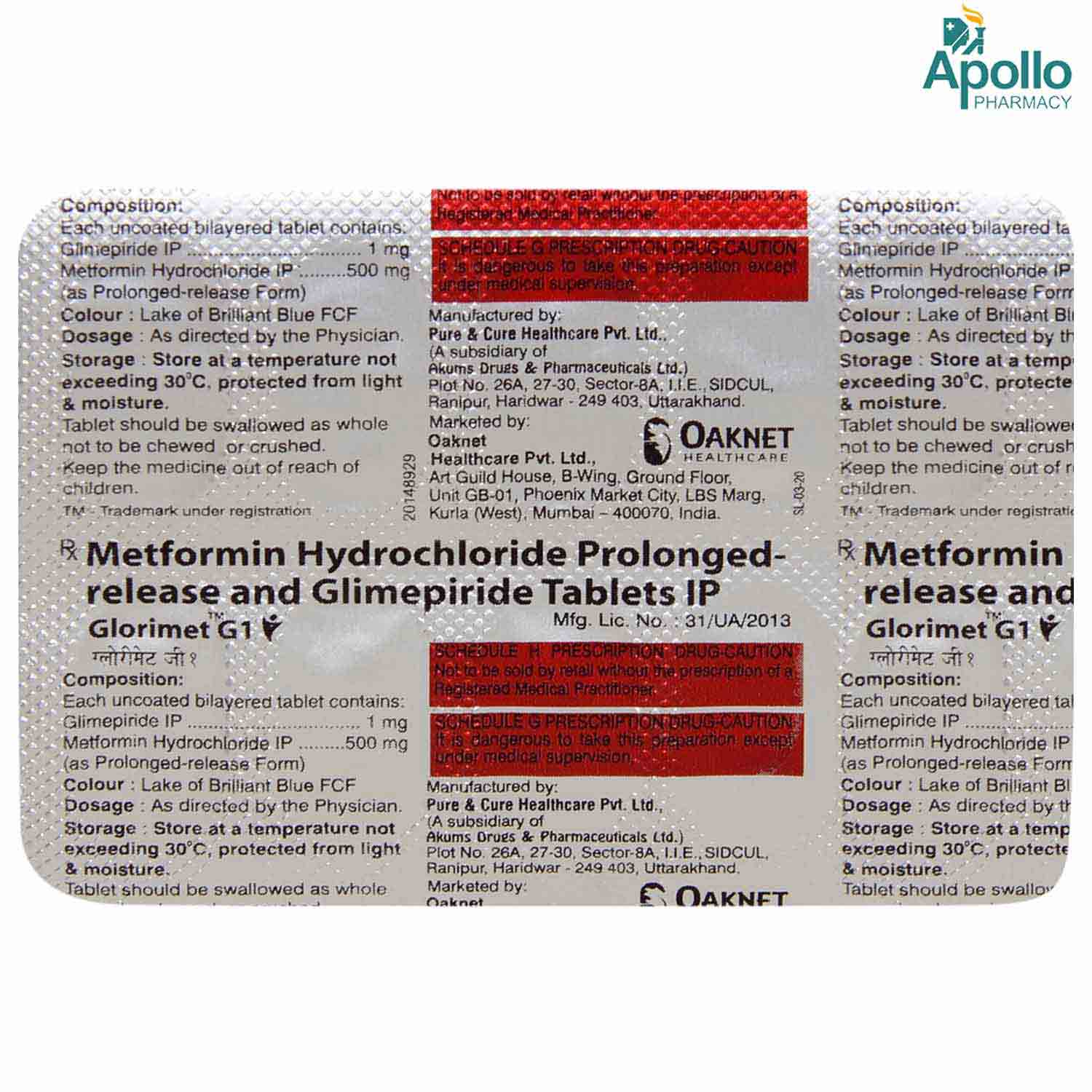 Glorimet G 1 Tablet 10's Price, Uses, Side Effects, Composition ...