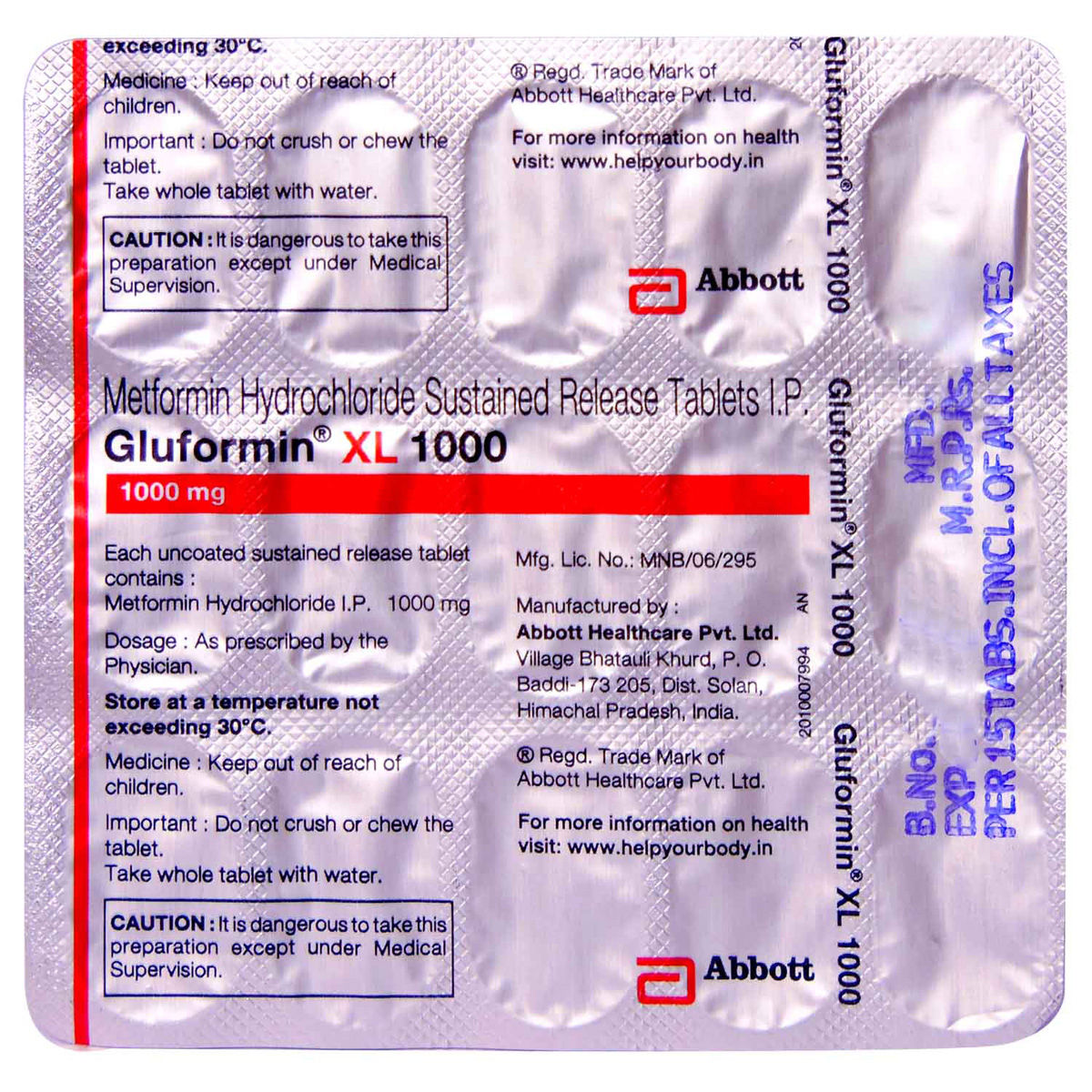 Gluformin XL 1000 Tablet 15's Price, Uses, Side Effects, Composition - Apollo Pharmacy