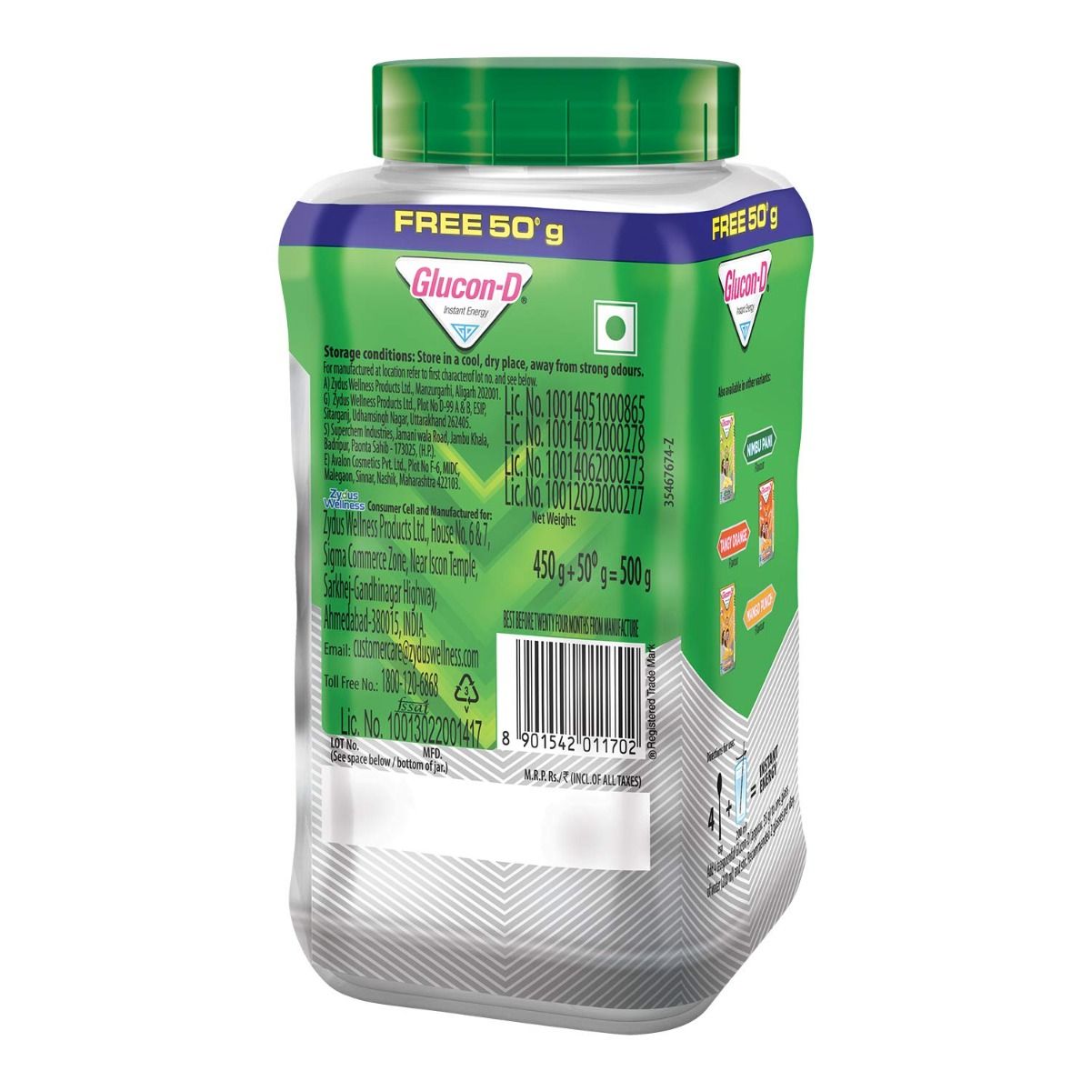 Glucon-D Regular Instant Energy Drink Powder, 450 gm + 50 gm Jar Price ...