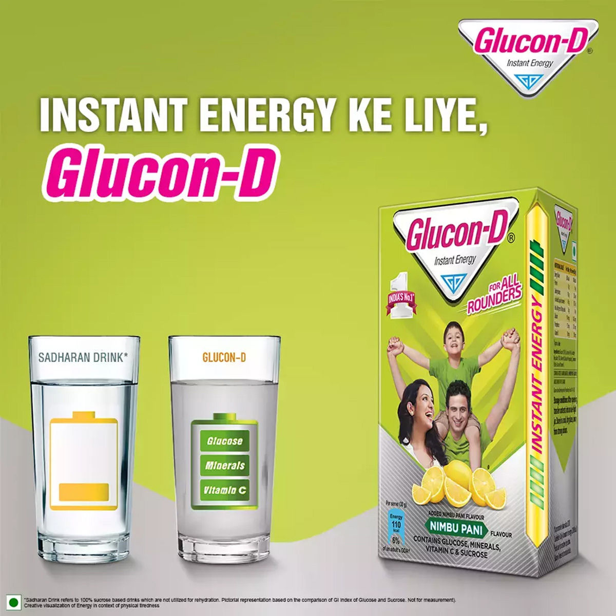 Glucon-D Instant Energy Nimbu Pani Flavour Powder, 125 gm Refill Pack ...
