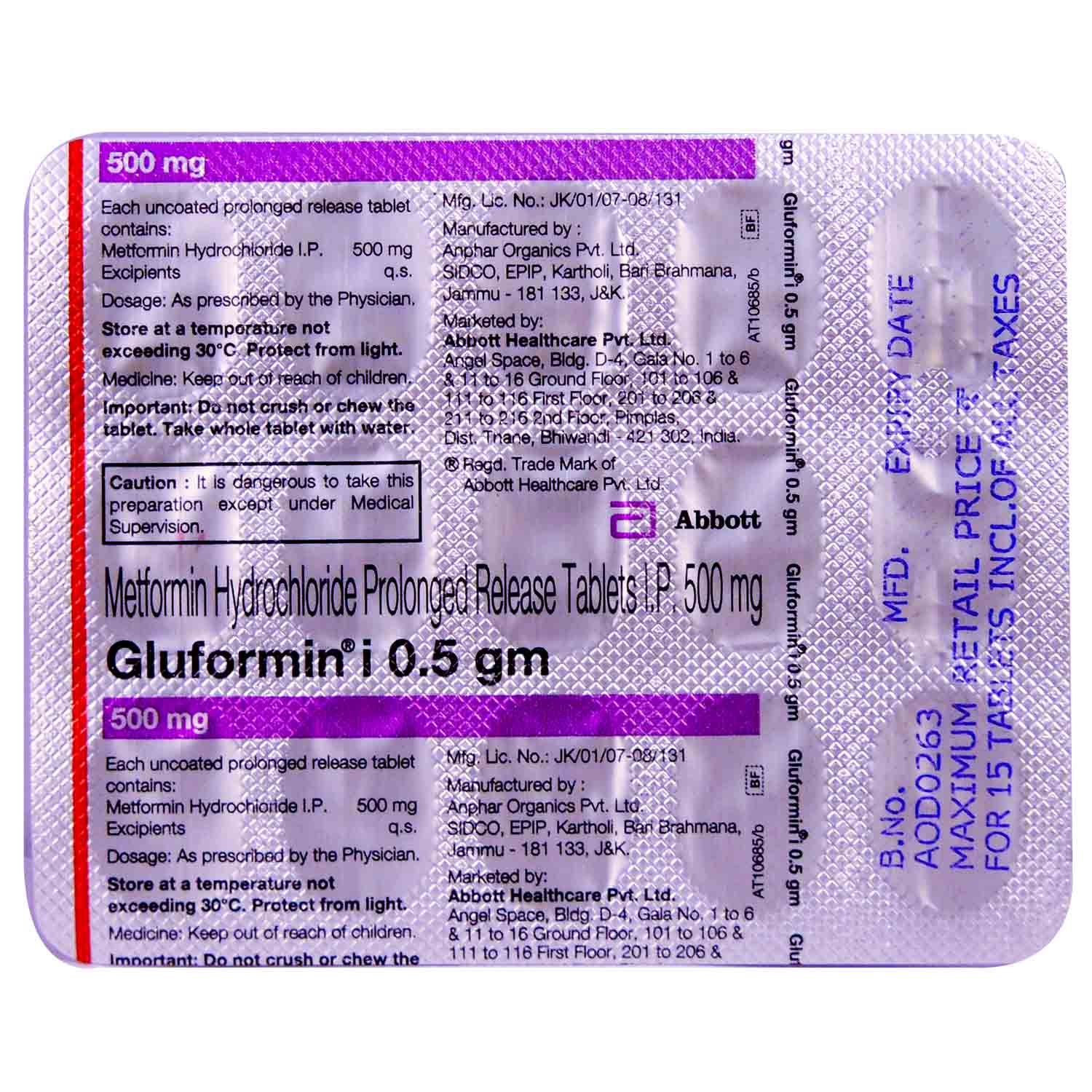 GLUFORMIN I 0.5 TABLET 15'S Price, Uses, Side Effects, Composition - Apollo Pharmacy