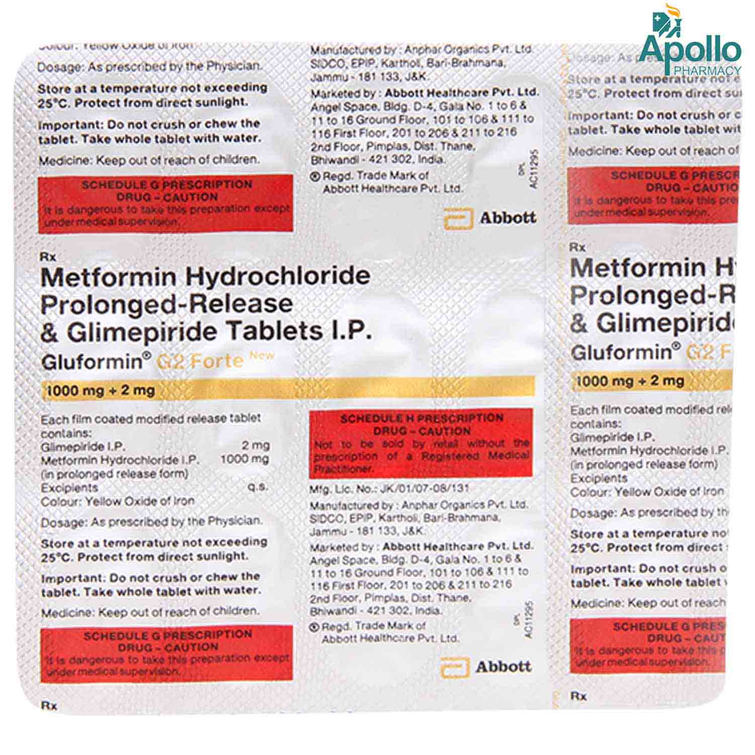 Gluformin G 2/1000mg Forte Tablet 15s Price, Uses, Side Effects, Composition - Apollo Pharmacy