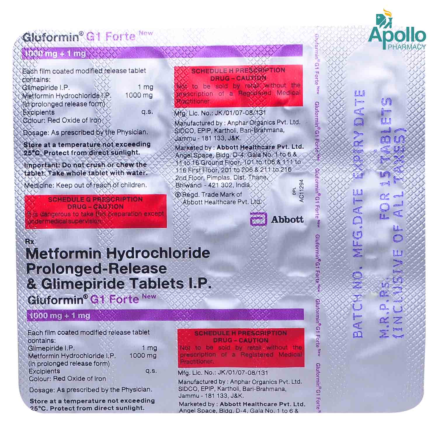 Gluformin G 1 Forte New Tablet 15's Price, Uses, Side Effects, Composition - Apollo Pharmacy