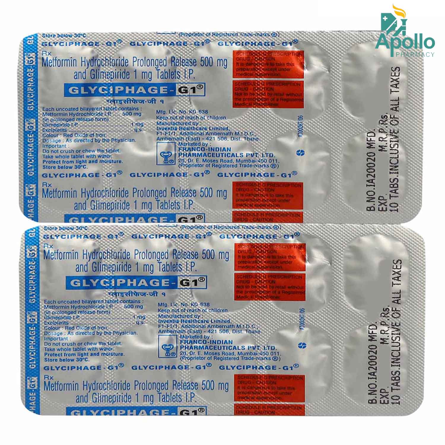 Glyciphage-G 1 Tablet 10's Price, Uses, Side Effects, Composition ...