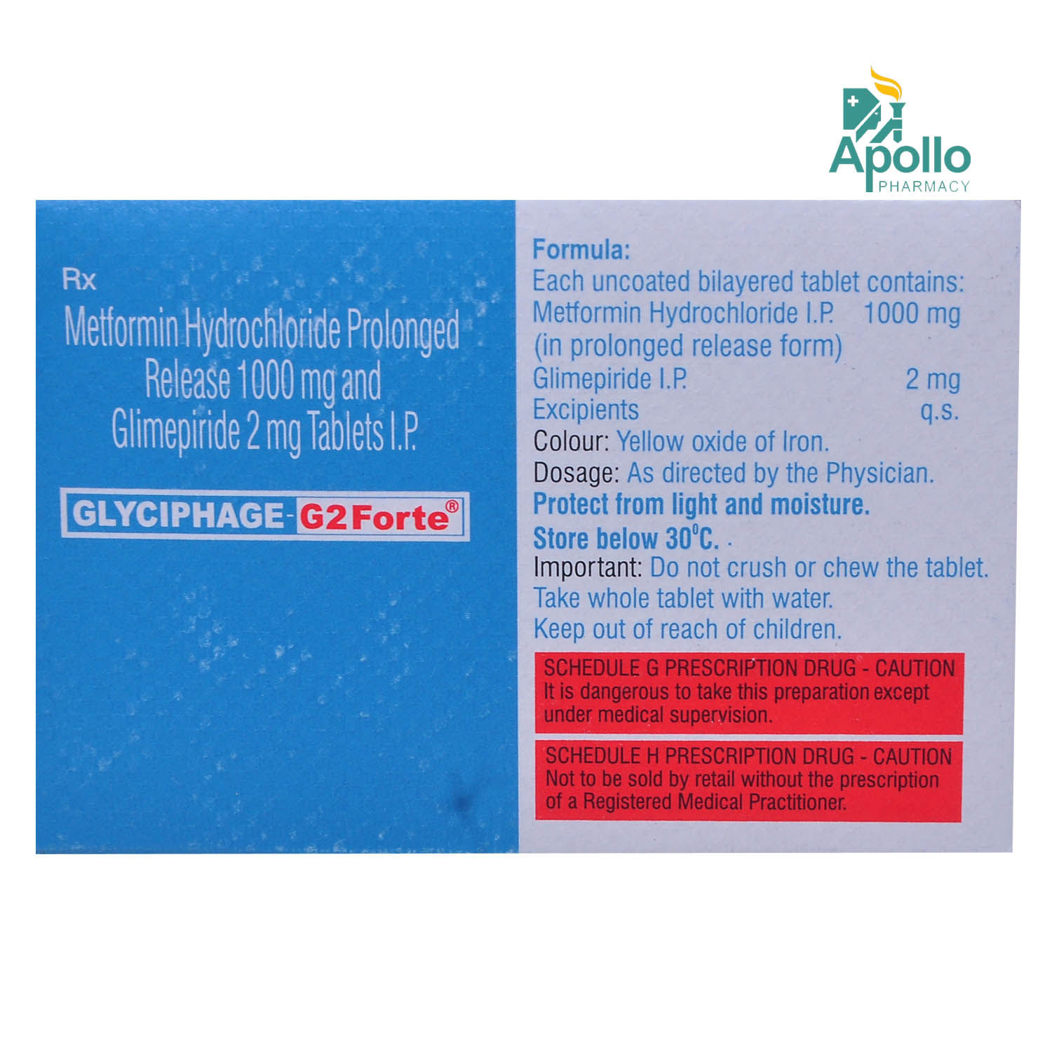Glyciphage G 2 Forte Tablet 10's Price, Uses, Side Effects, Composition - Apollo Pharmacy