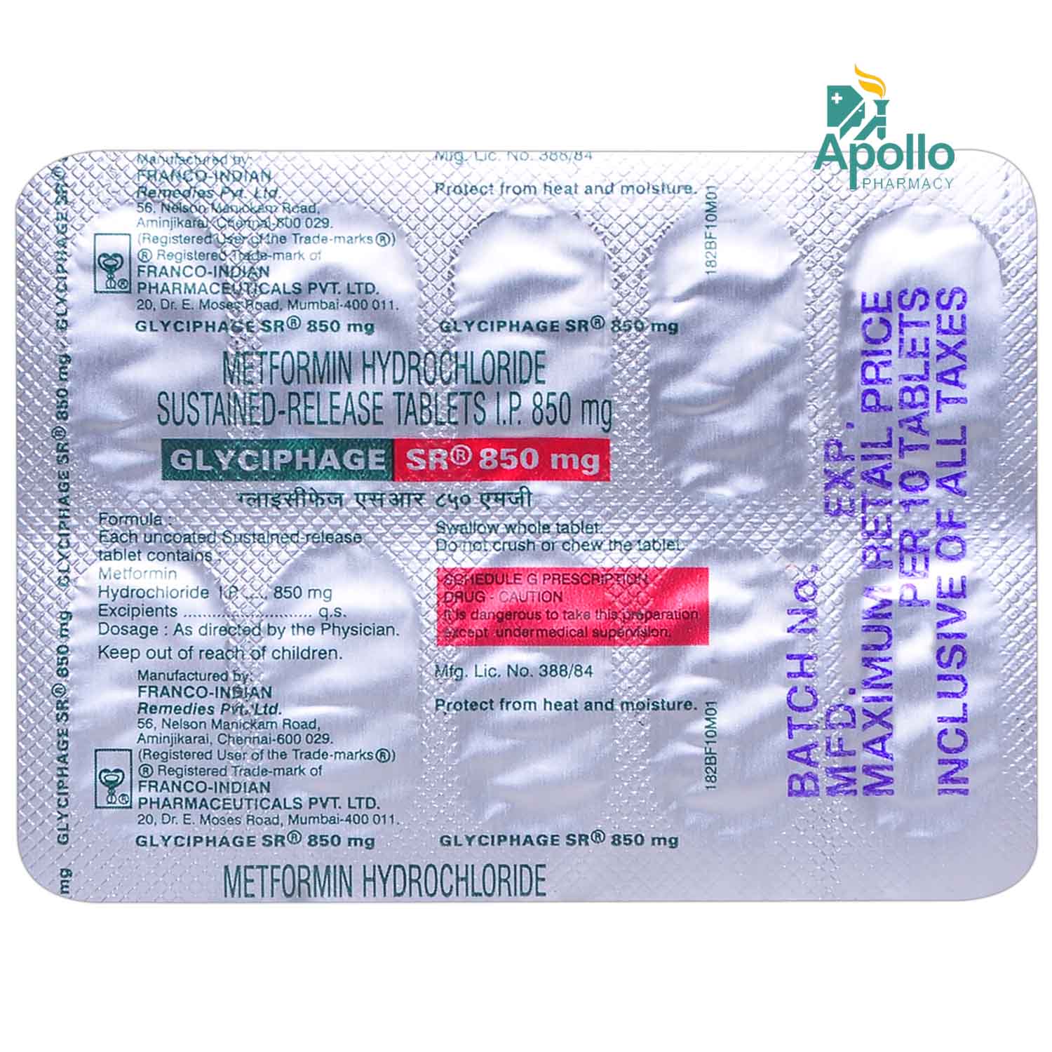 Glyciphage SR 850 mg Tablet 10's Price, Uses, Side Effects, Composition ...
