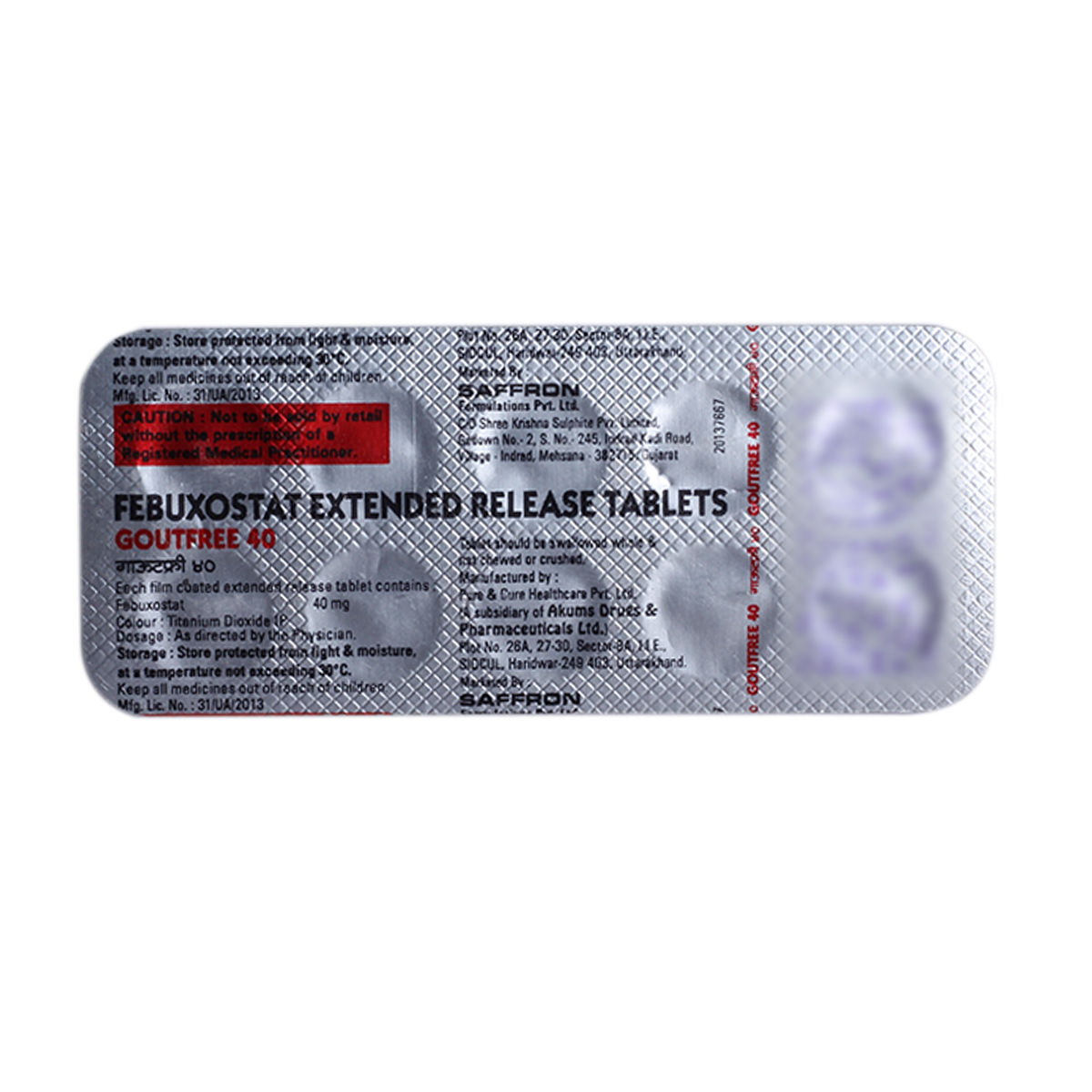 GOUTFREE 40MG TABLET 10'S Price, Uses, Side Effects, Composition ...