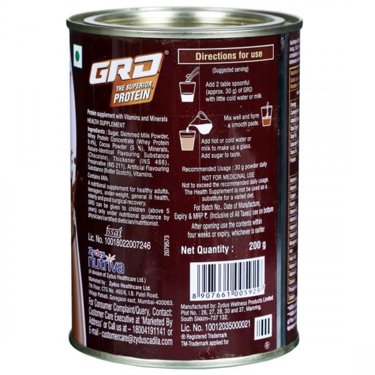 GRD Chocolate Flavour Powder, 200 gm Tin Price, Uses, Side Effects ...