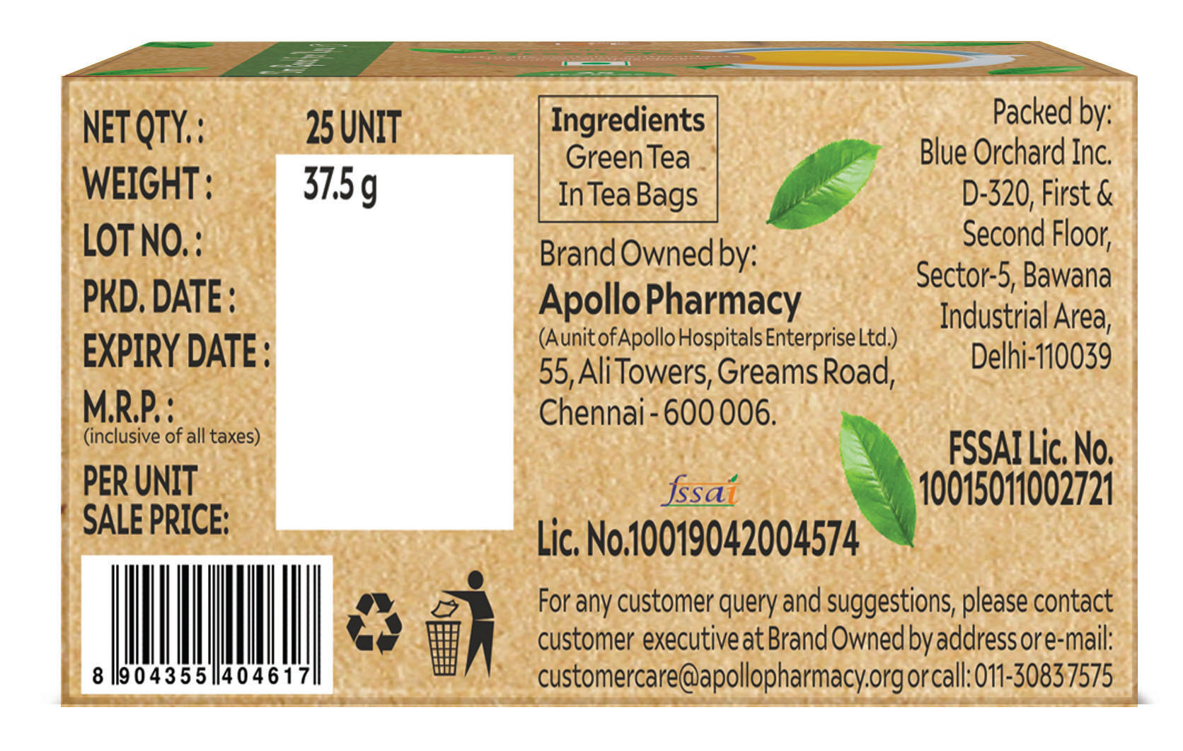 Apollo Life Pure Natural Green Tea Bags, 25 Count Price, Uses, Side ...