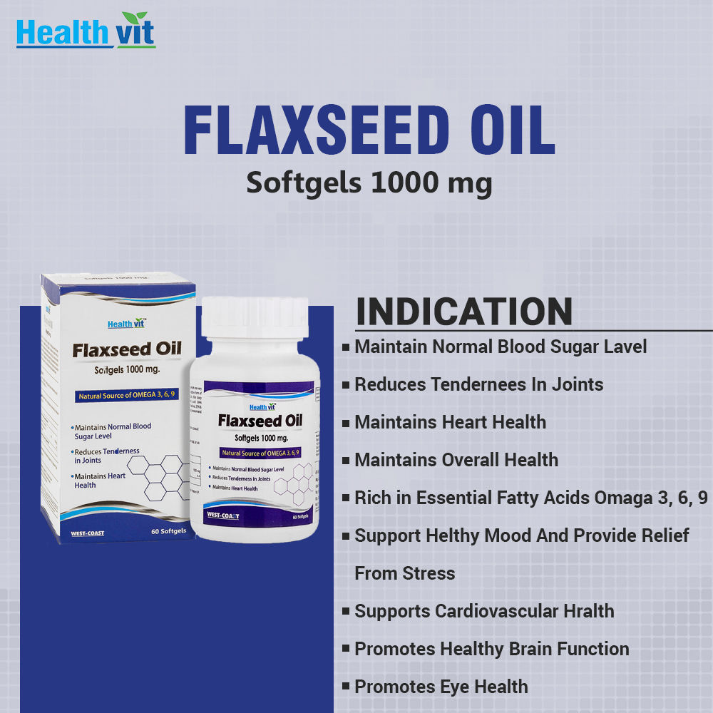 Healthvit Flaxseed Oil 1000 mg, 60 Softgels Price, Uses, Side Effects ...