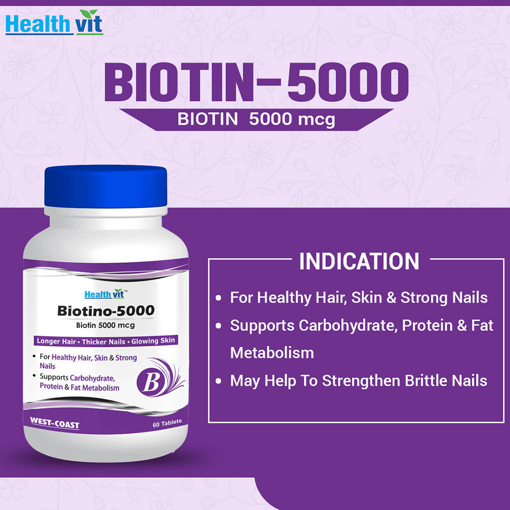 Healthvit Biotino-5000 Biotin 5000 mcg - 60 Tablets Price, Uses, Side ...