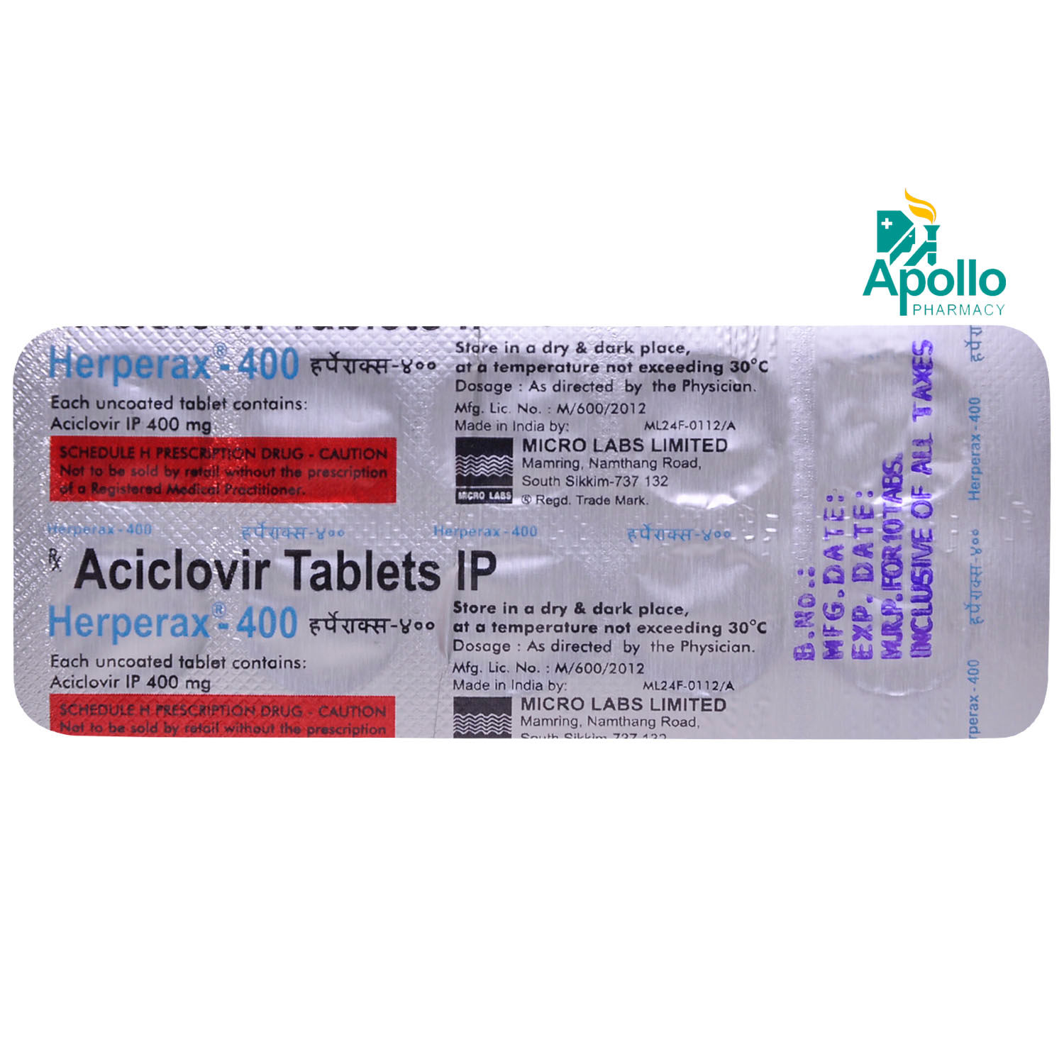 Herperax 400 Tablet 10's Price, Uses, Side Effects, Composition ...