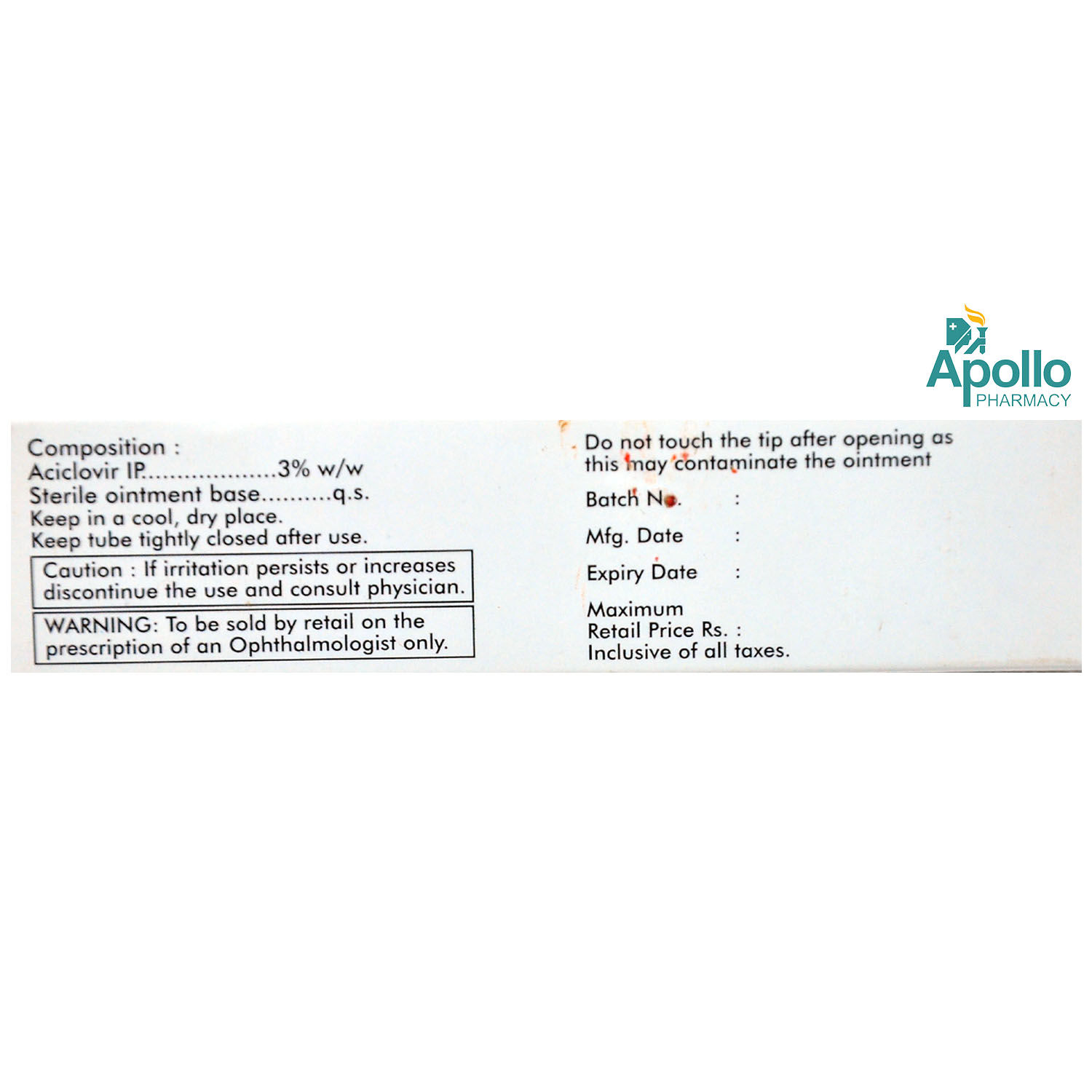 HERPERAX 3% EYE OINTMENT 5GM Price, Uses, Side Effects, Composition ...