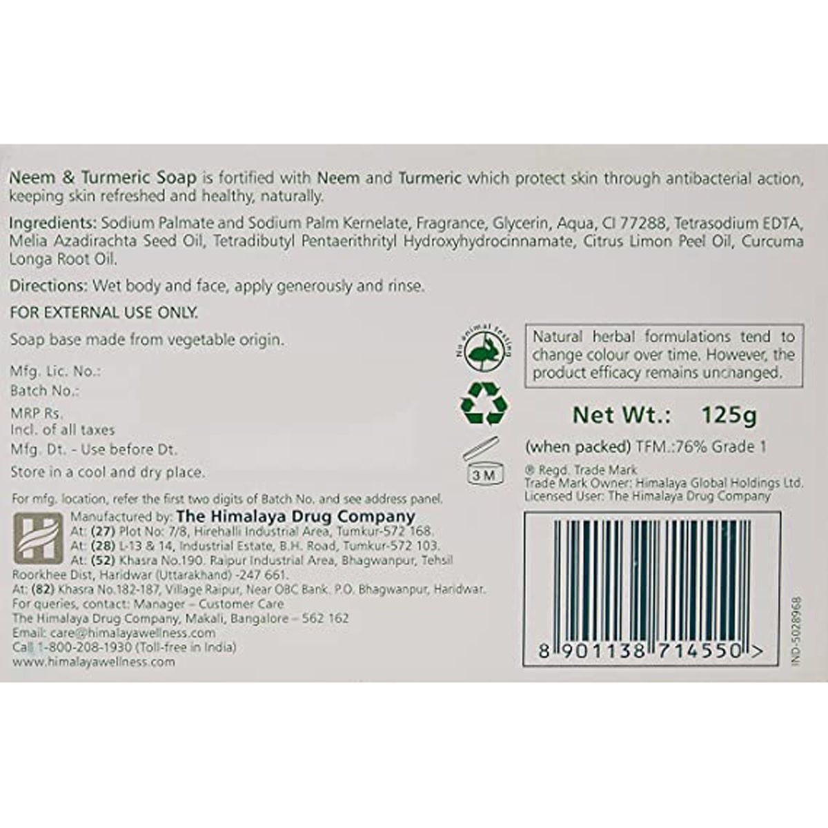 Himalaya Neem & Turmeric Soap, 125 gm Price, Uses, Side Effects ...