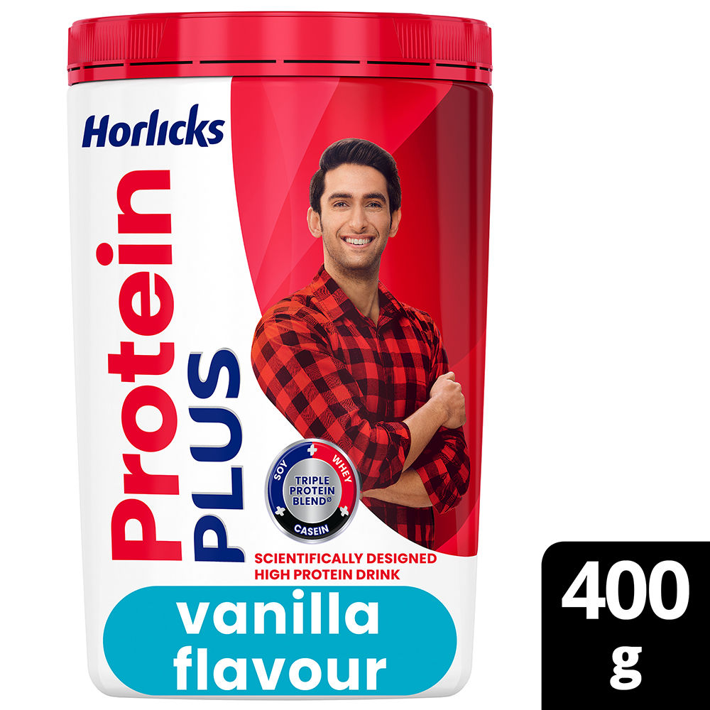 Horlicks Protein Plus Vanilla Flavour Nutrition Drink Powder, 400 gm ...