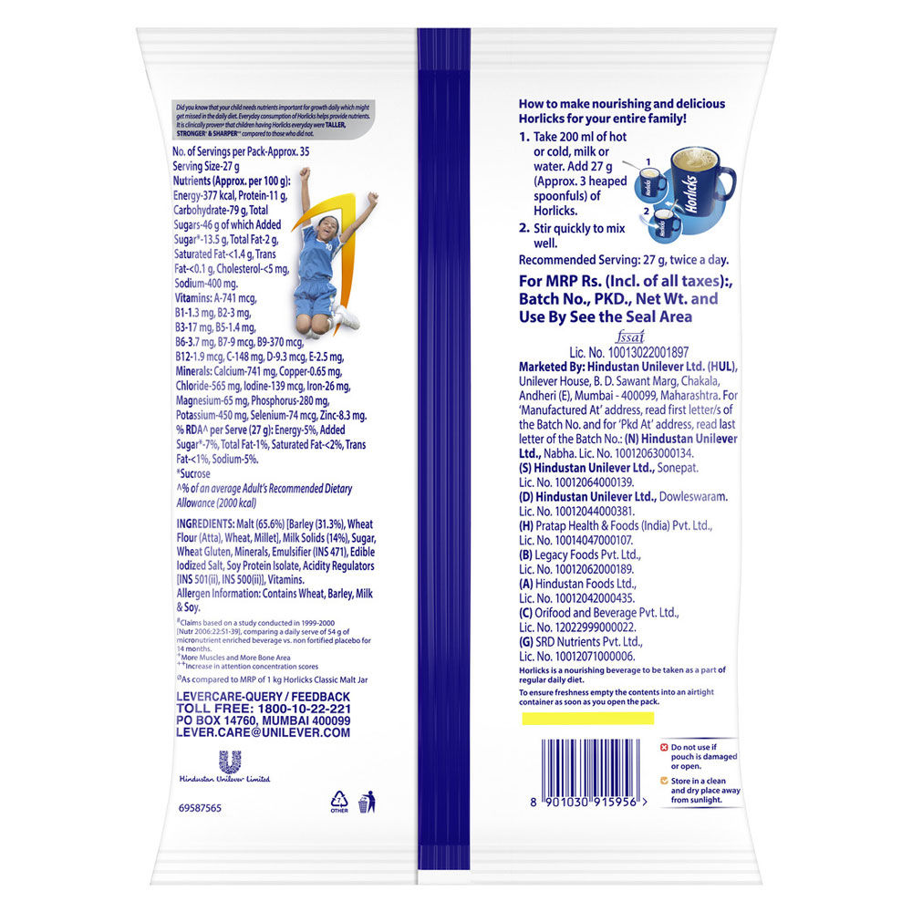 Horlicks Classic Malt Flavour Nutrition Drink Powder, 1 kg Refill Pack ...
