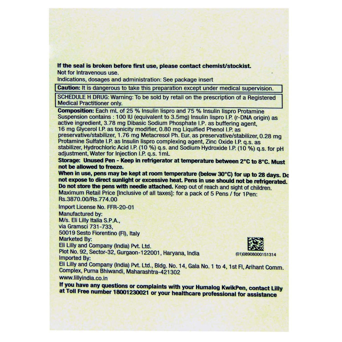 Humalog Mix 25 Kwikpen 100IU/ml Price, Uses, Side Effects, Composition ...