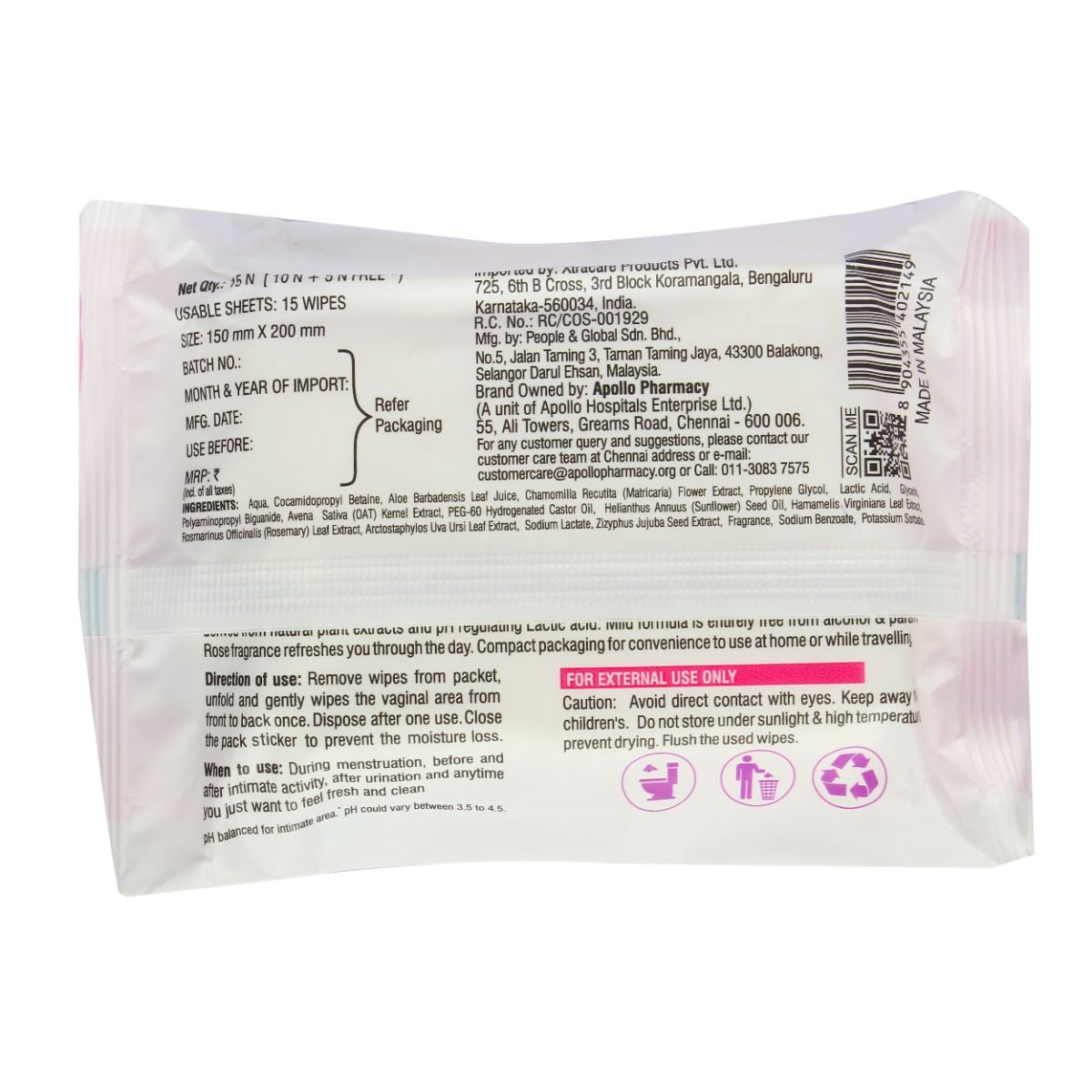 Apollo Pharmacy Hygiene Women's Intimate Wipes, 15 Count Price, Uses ...