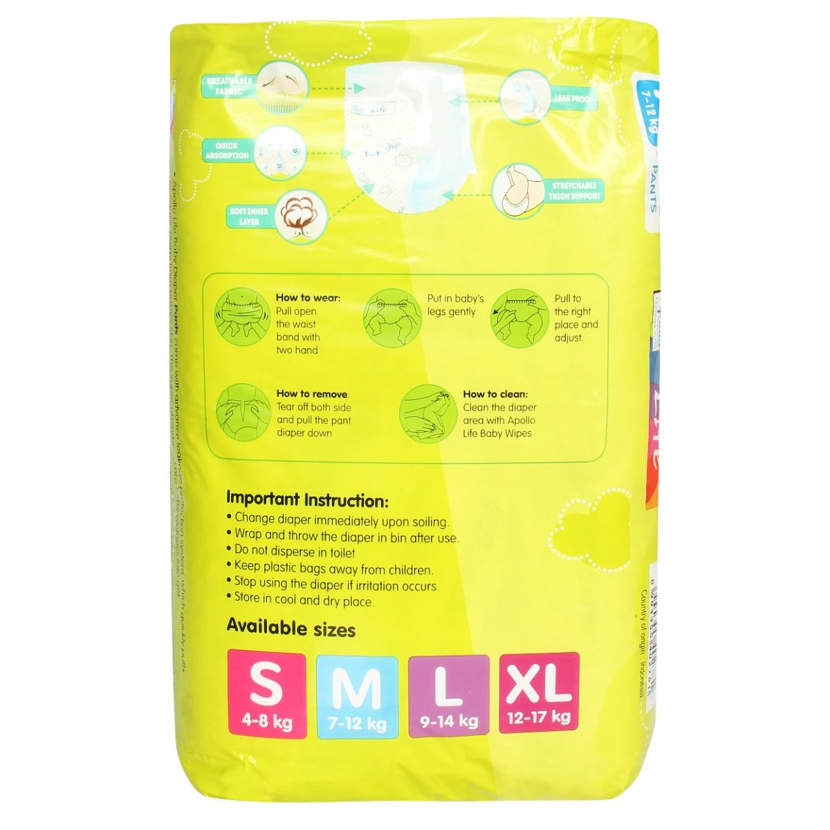 Apollo Life Baby Diaper Pants Medium, 40 Count Price, Uses, Side ...