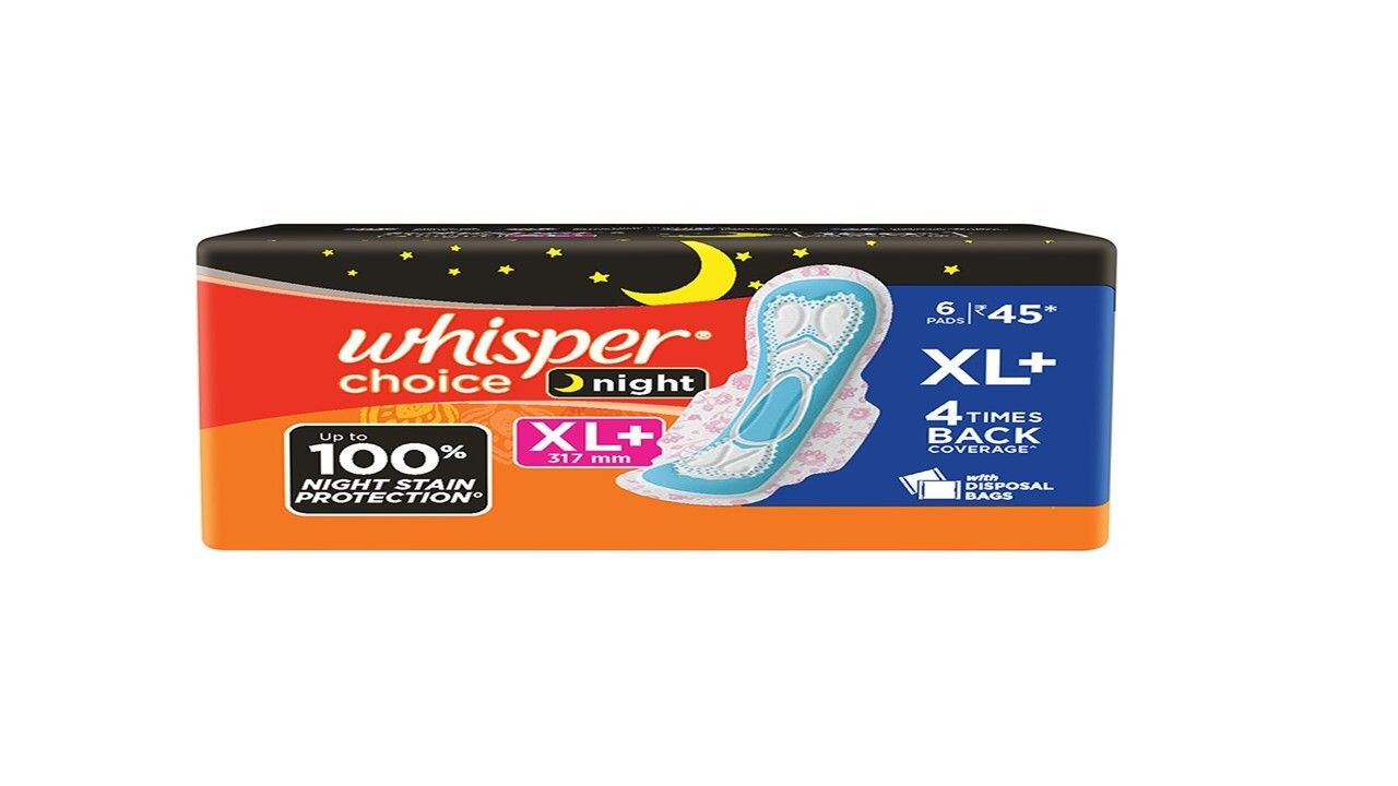 Whisper Choice Night Sanitary Pads XL+, 6 Count Price, Uses, Side ...