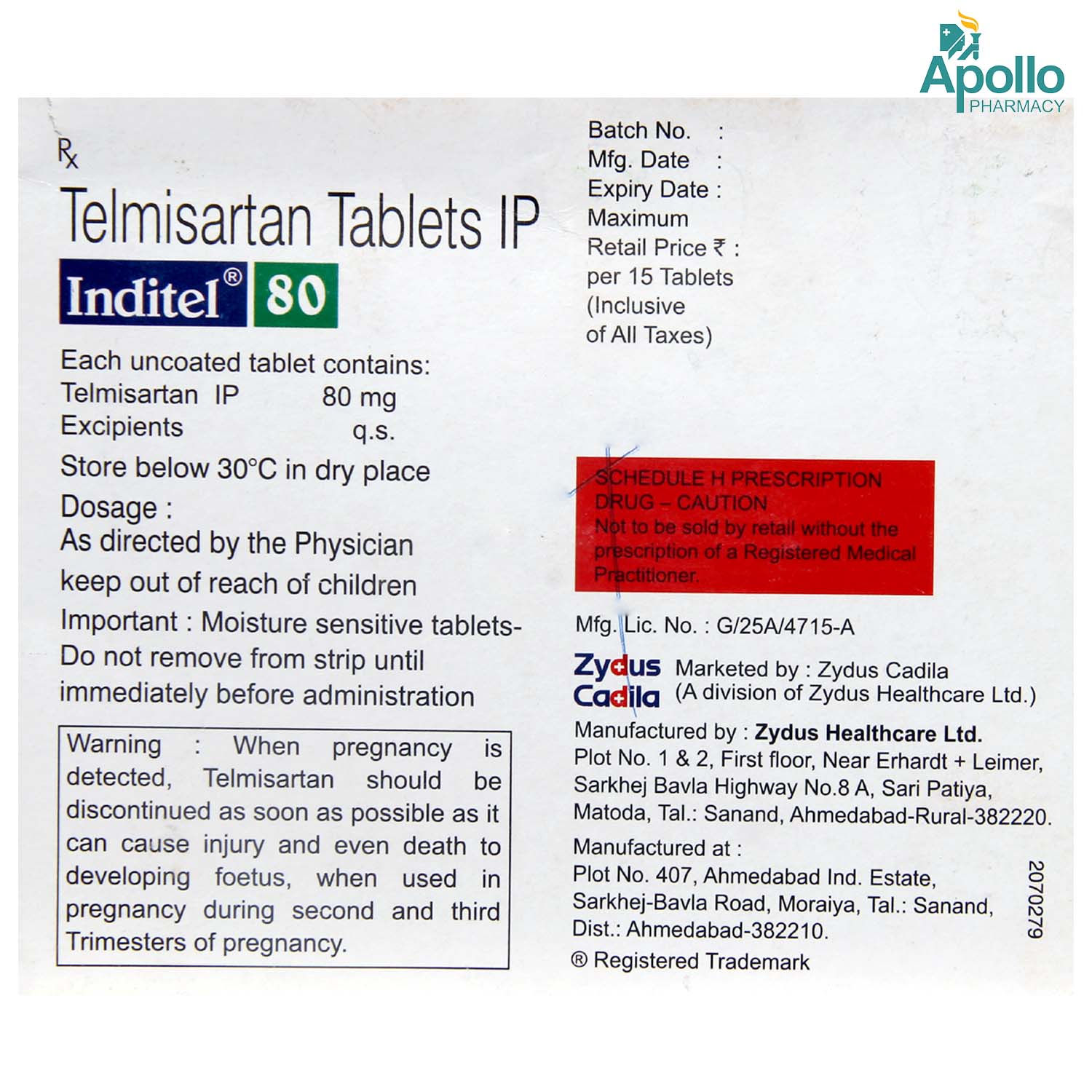 Inditel 80 Tablet 15's Price, Uses, Side Effects, Composition - Apollo ...