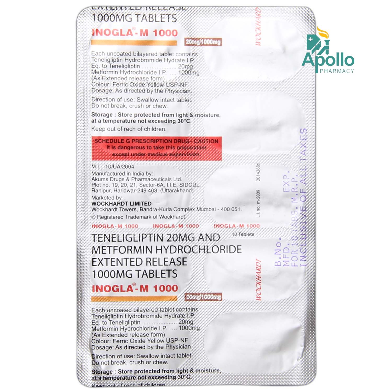 Inogla-M 1000 Tablet 10's Price, Uses, Side Effects, Composition - Apollo Pharmacy