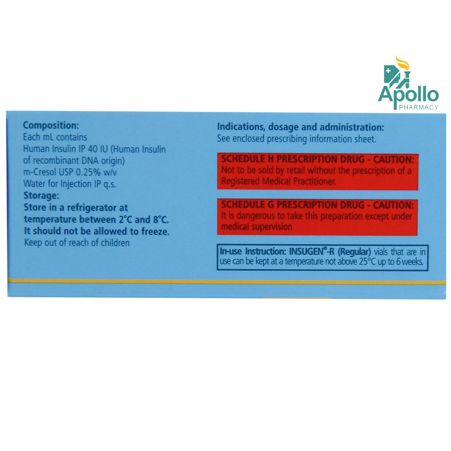 Insugen-R 40IU/ml Injection 10 ml Price, Uses, Side Effects, Composition - Apollo Pharmacy