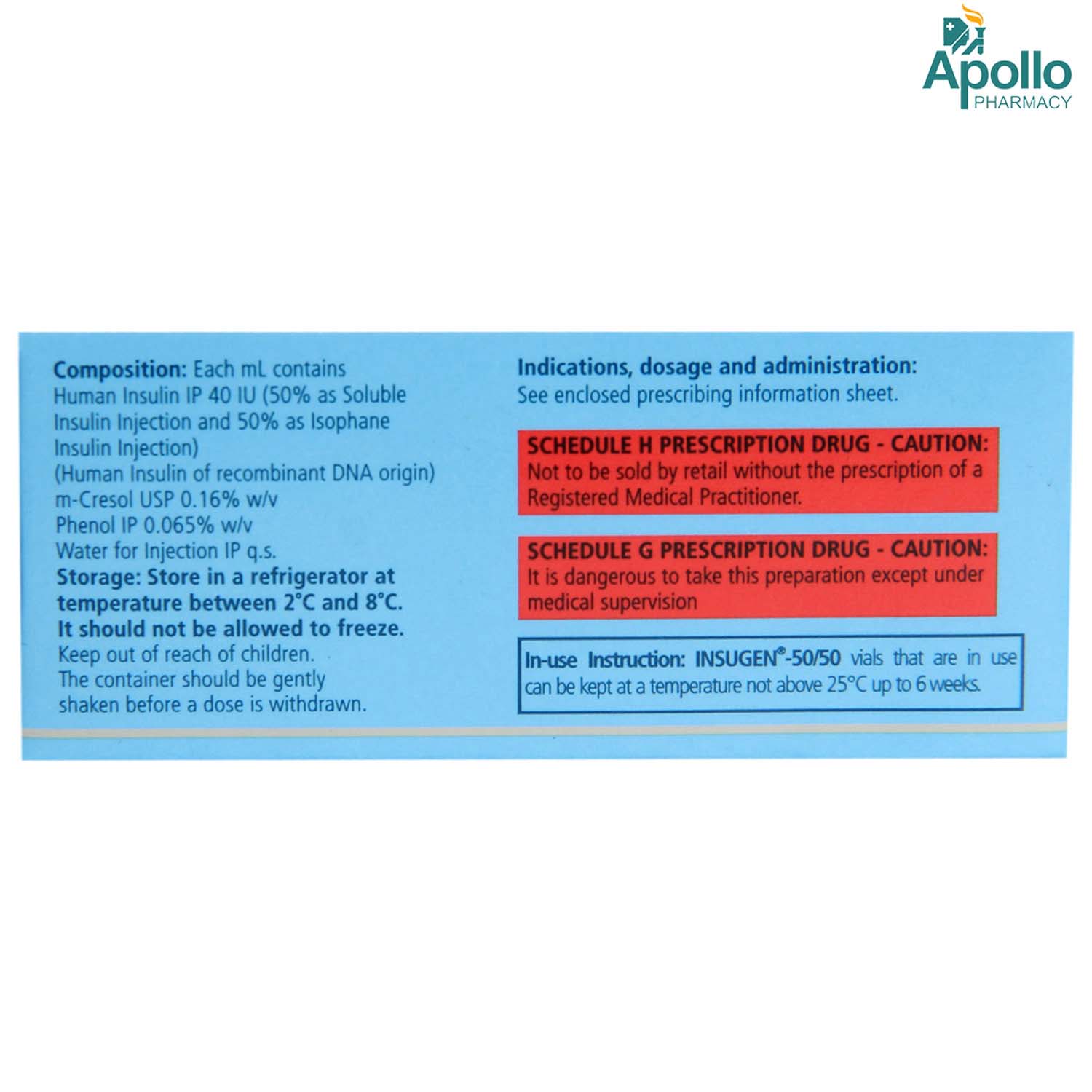 Insugen 50/50 40IU Injection 10 ml Price, Uses, Side Effects, Composition - Apollo Pharmacy