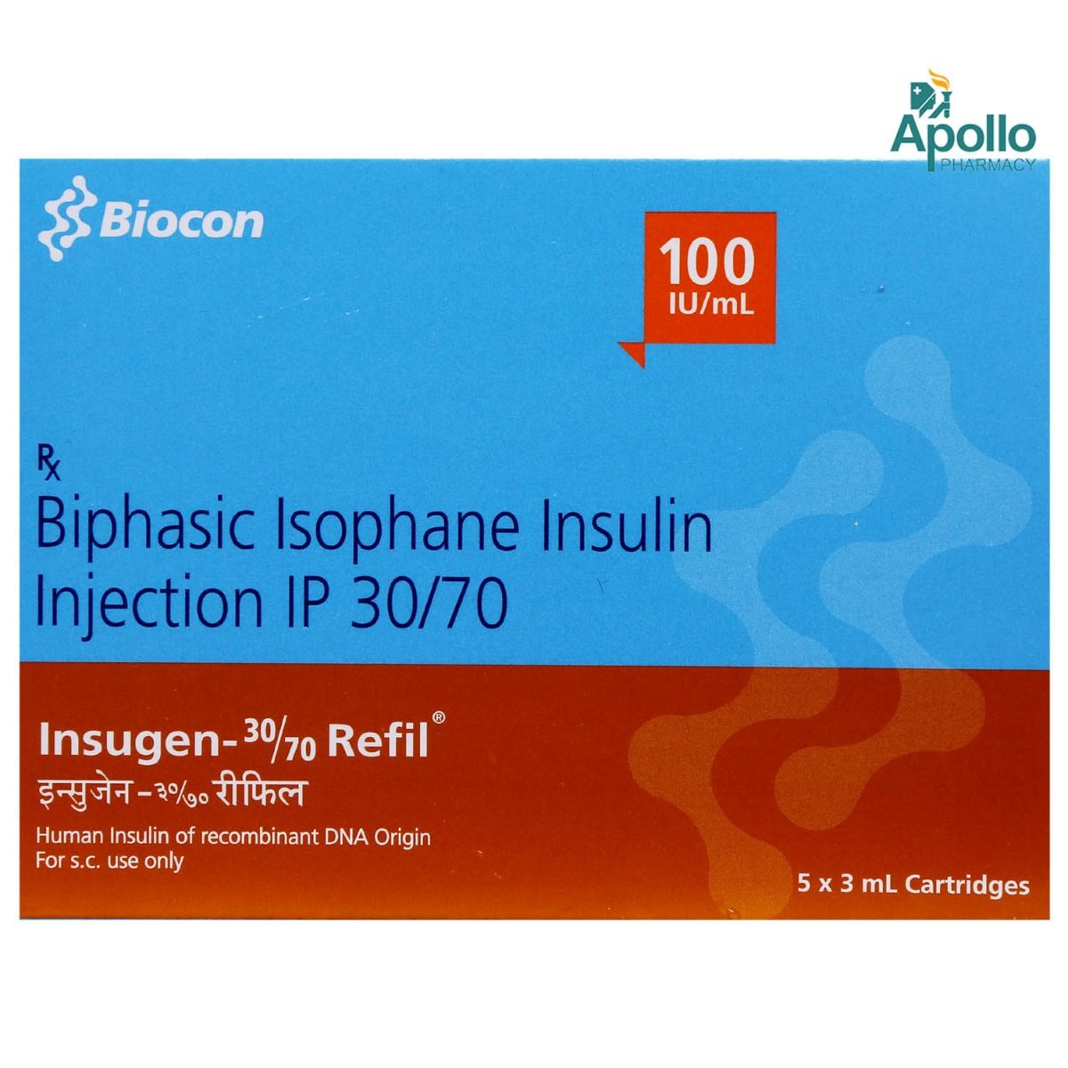 Insugen 30/70 100IU/ml Refil Cartridge 3 ml Price, Uses, Side Effects, Composition - Apollo Pharmacy