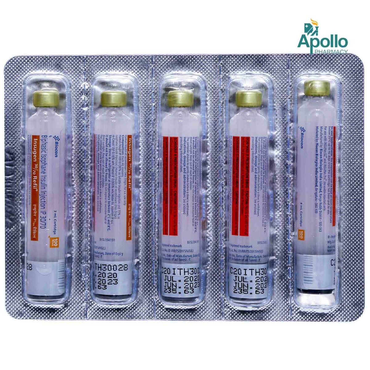 Insugen 30/70 100Iu/ ml Refil Cartridge 3 ml Price, Uses, Side Effects ...