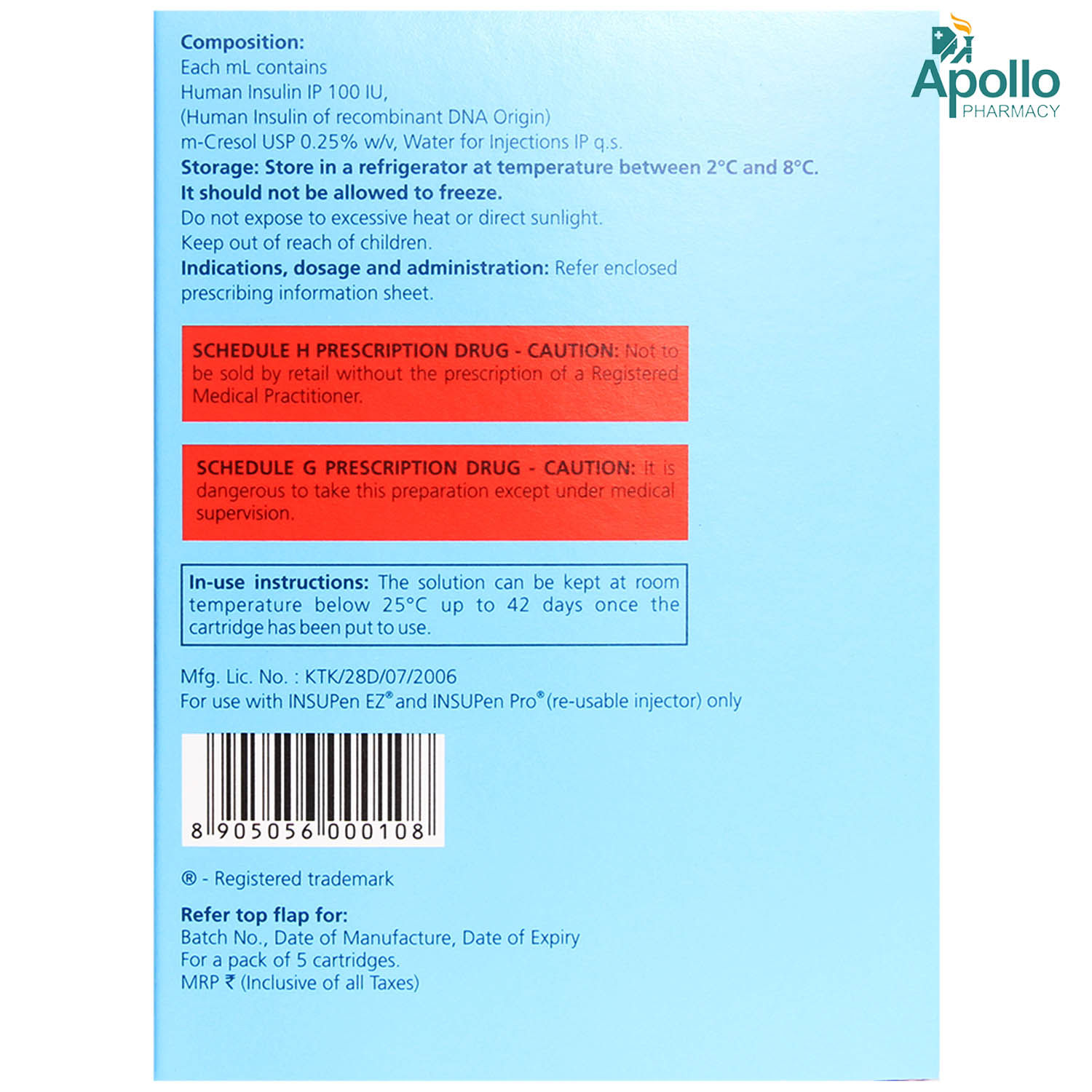 Insugen-R 100IU/ml Refil 3 ml Price, Uses, Side Effects, Composition ...